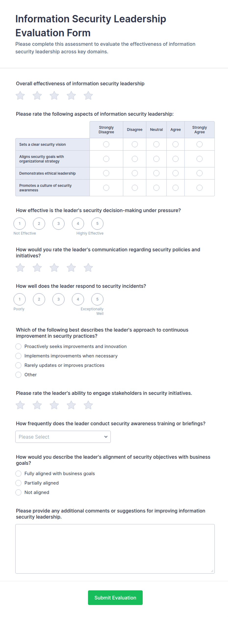 Information Security Leadership Evaluation Form Template | Jotform