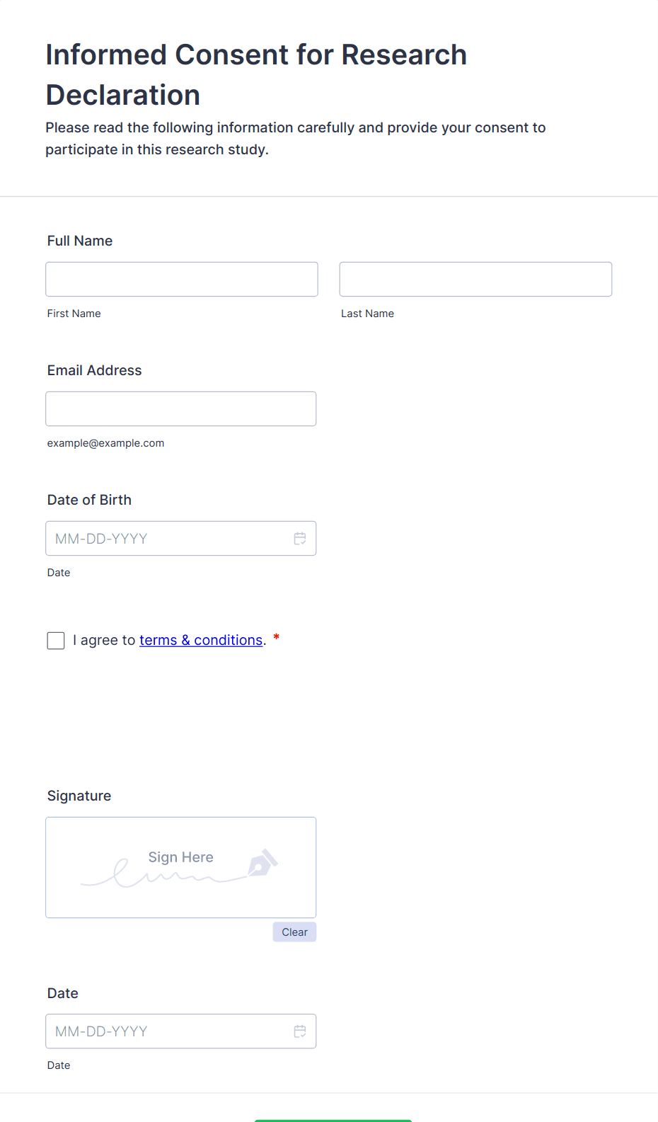 Informed Consent for Research Declaration Form Template | Jotform