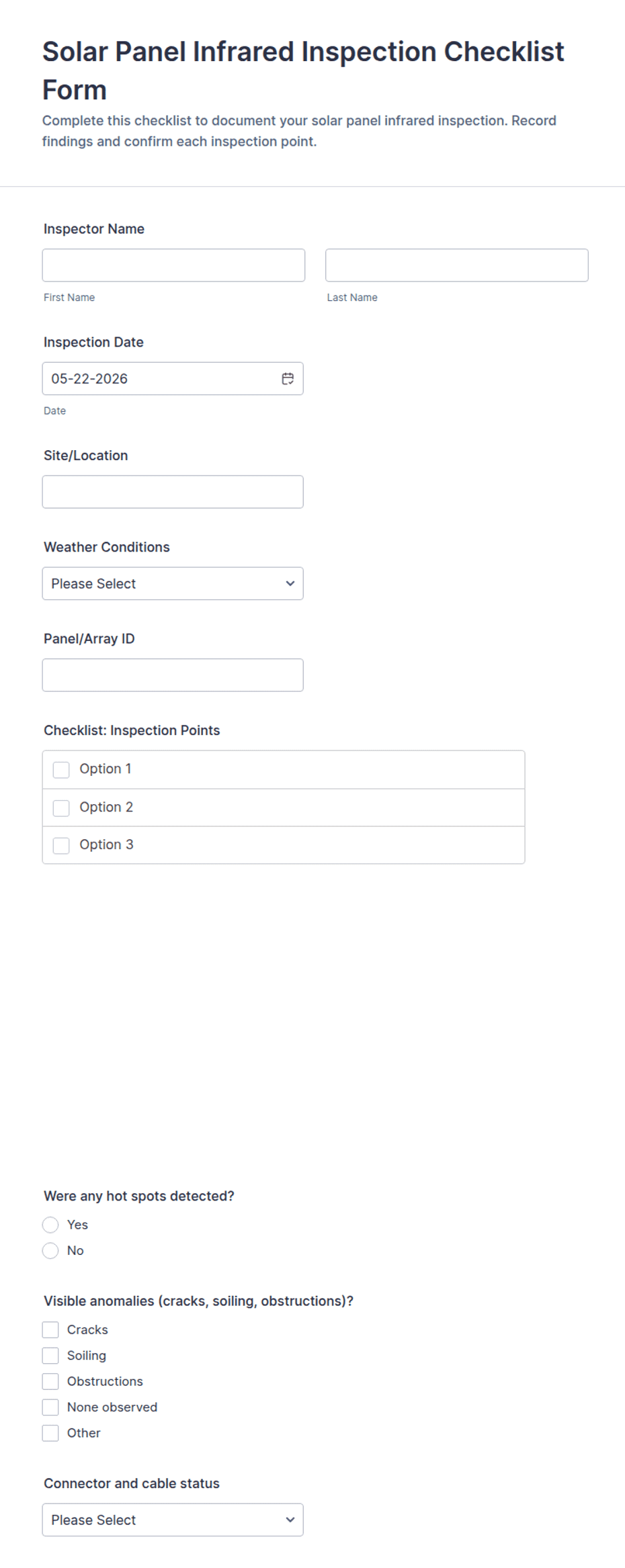 Infrared Inspection Checklist Form Template | Jotform