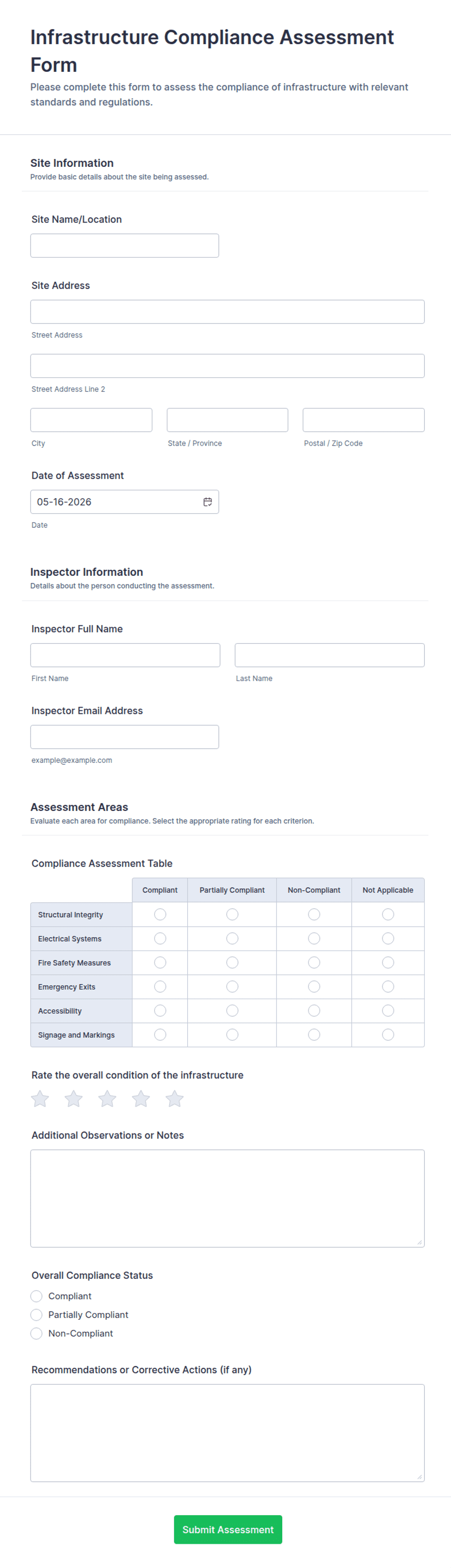 Infrastructure Compliance Assessment Form Template | Jotform