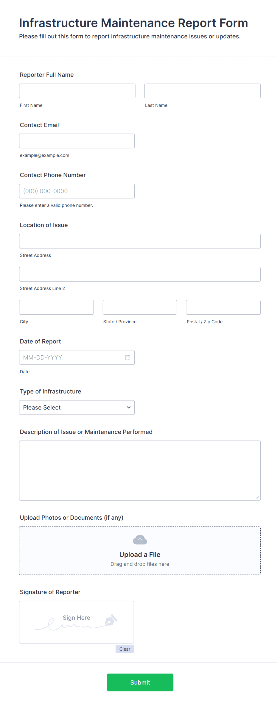 Infrastructure Maintenance Report Form Template | Jotform