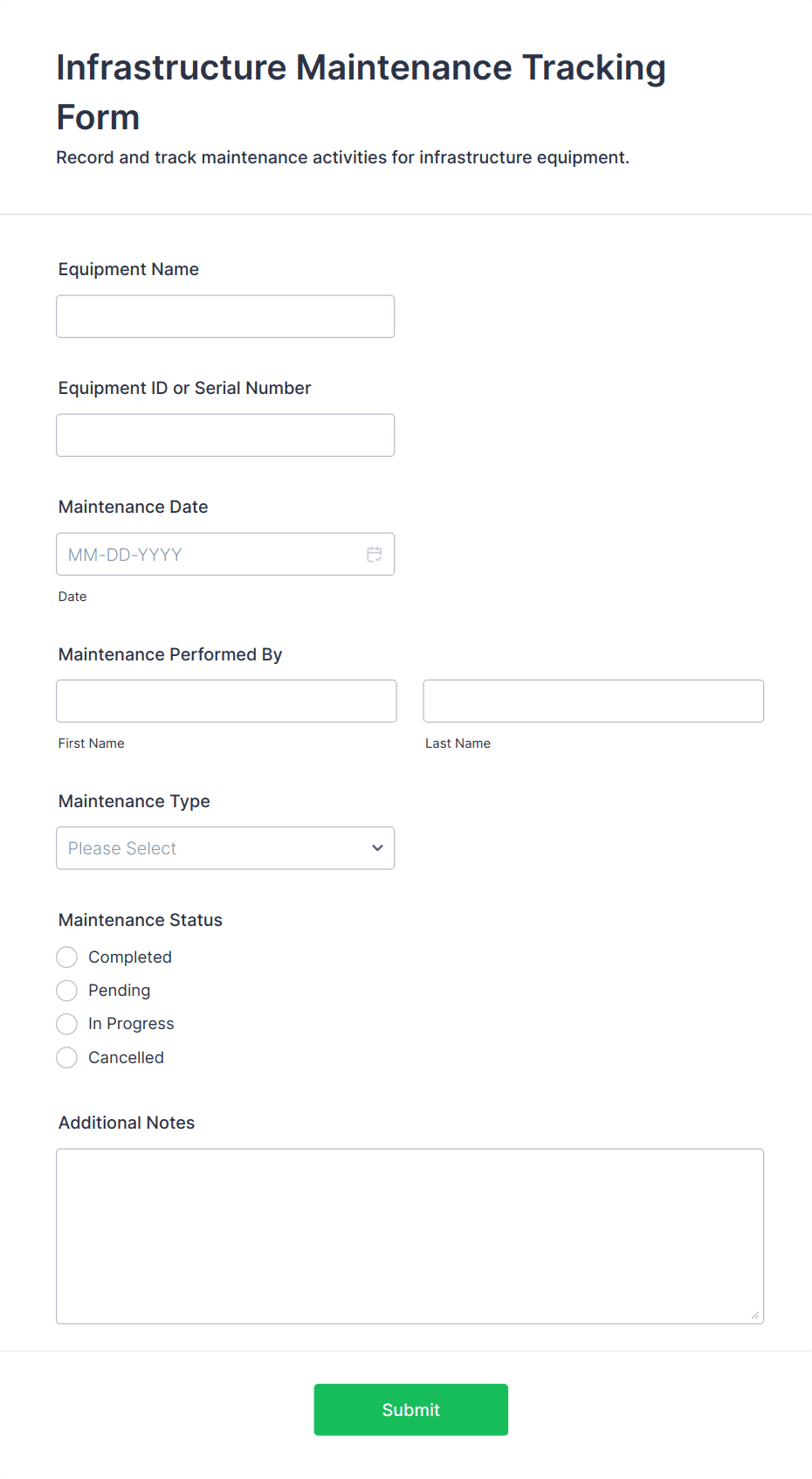 Infrastructure Maintenance Tracking Form Template | Jotform