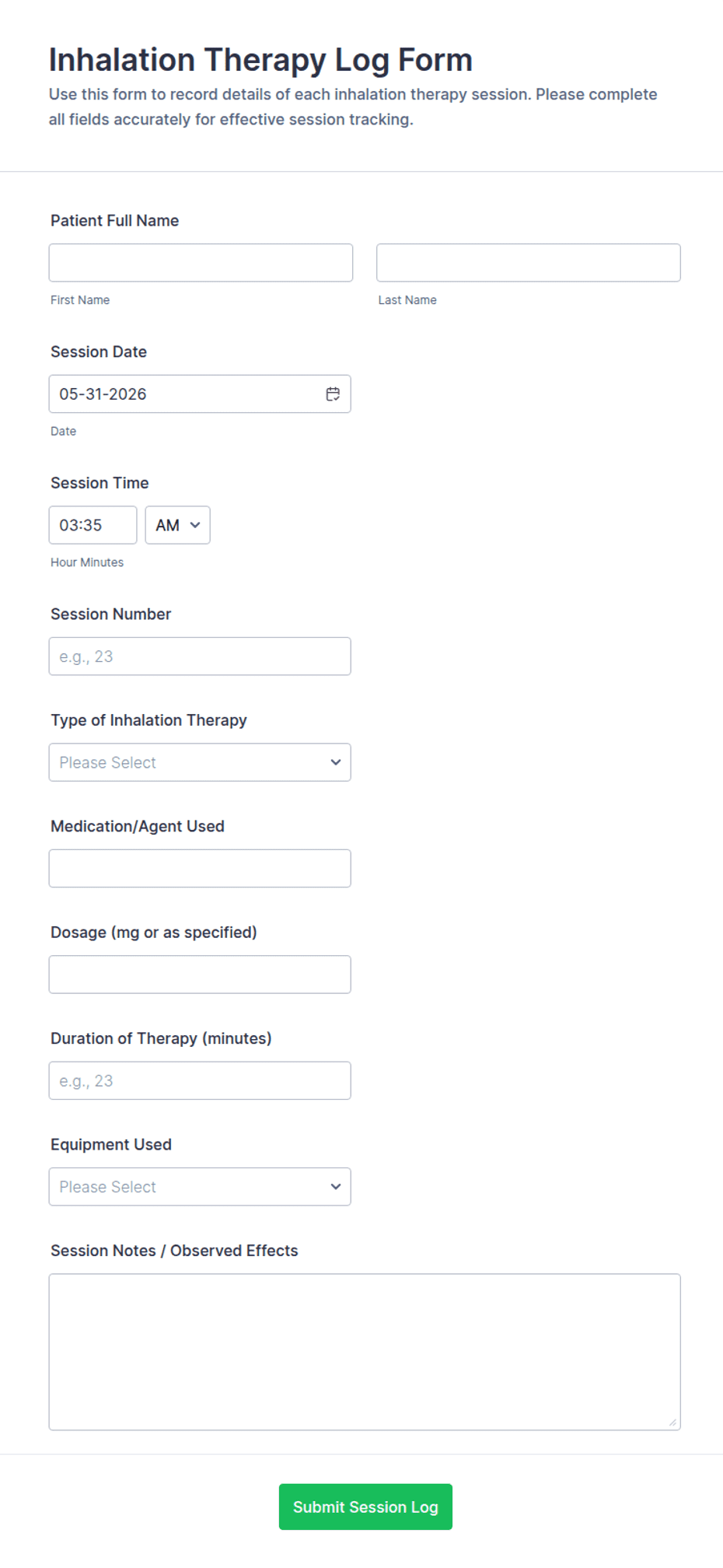 Inhalation Therapy Log Form Template | Jotform