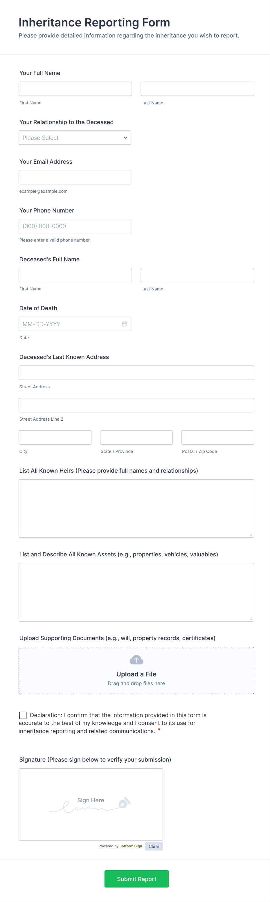 Inheritance Reporting Form Template | Jotform
