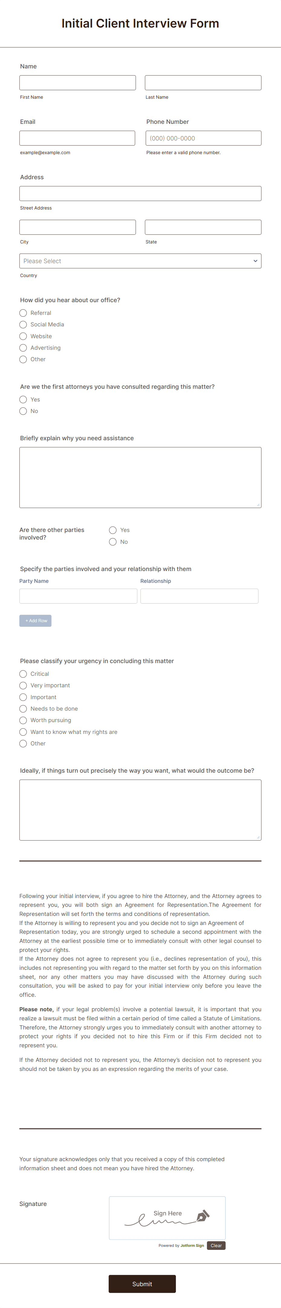 Initial Client Interview Form Template | Jotform