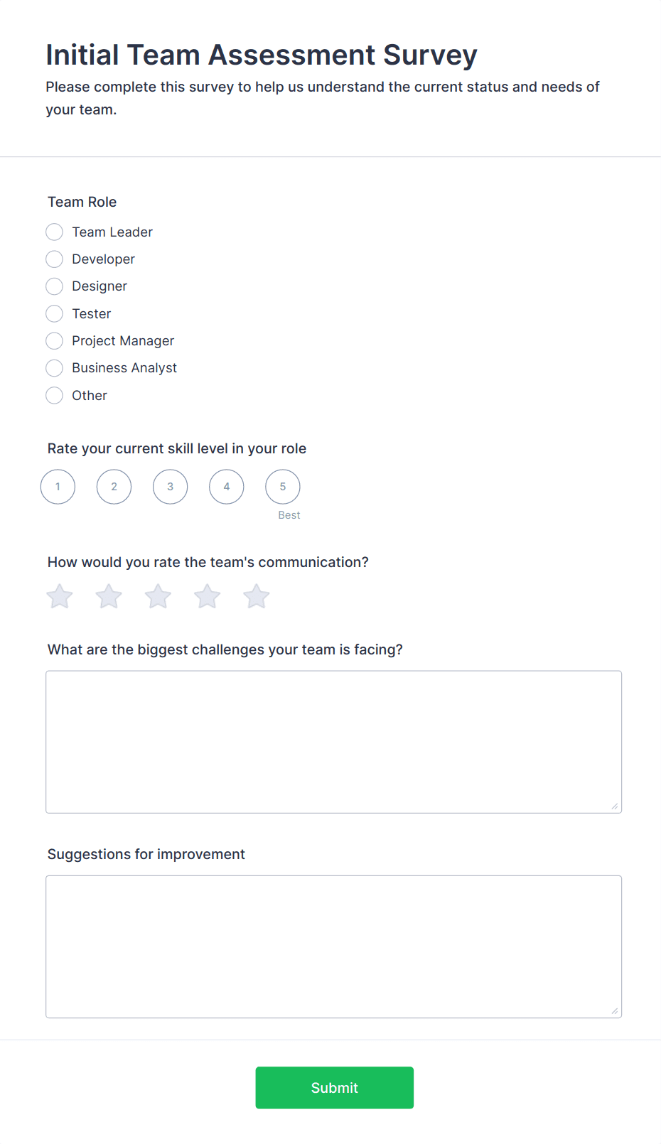 Initial Team Assessment Survey Form Template | Jotform