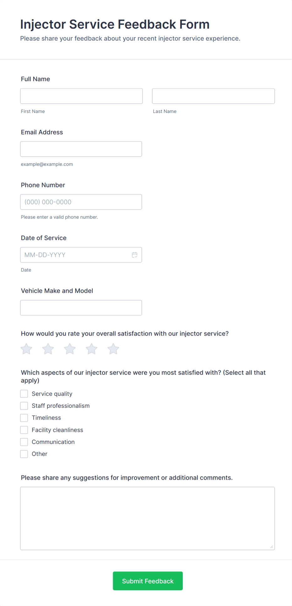 Injector Service Feedback Form Template | Jotform