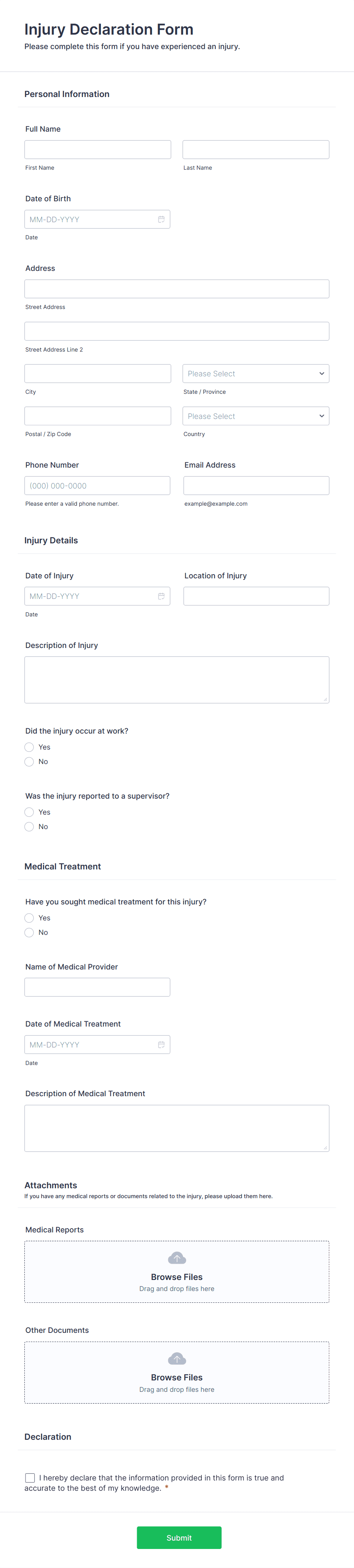 Injury Declaration Form Template | Jotform