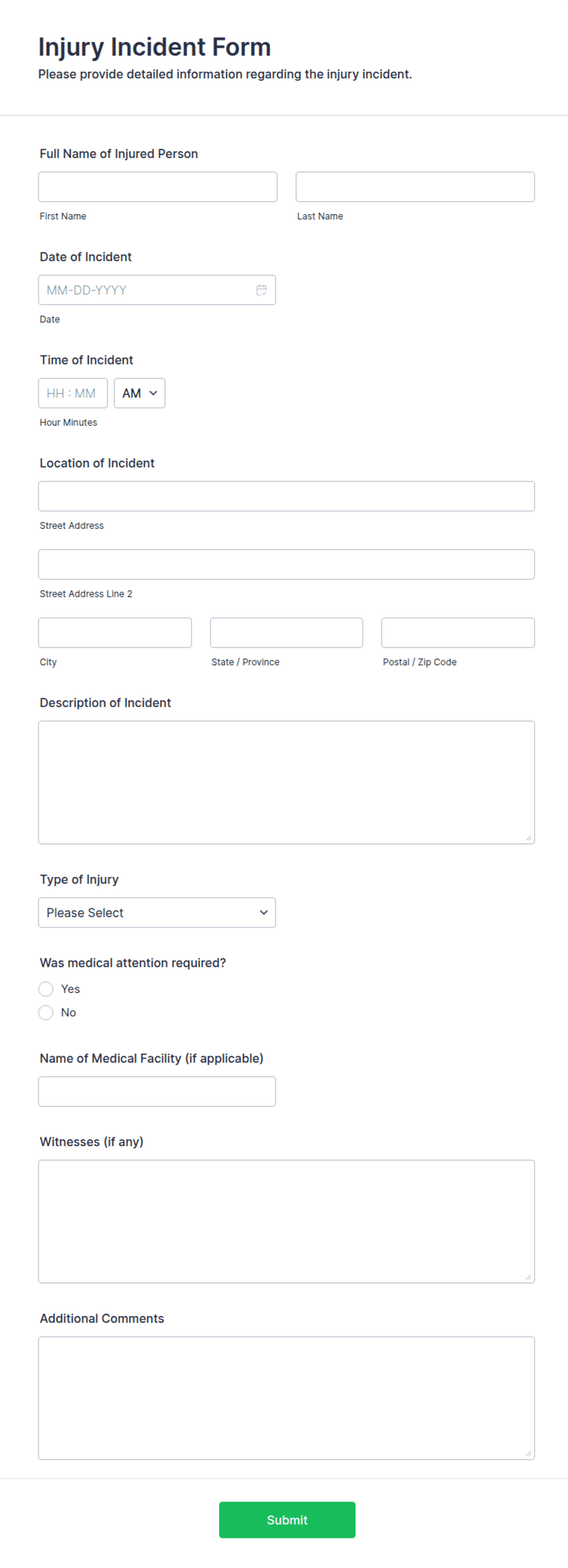 Injury Incident Form Template | Jotform