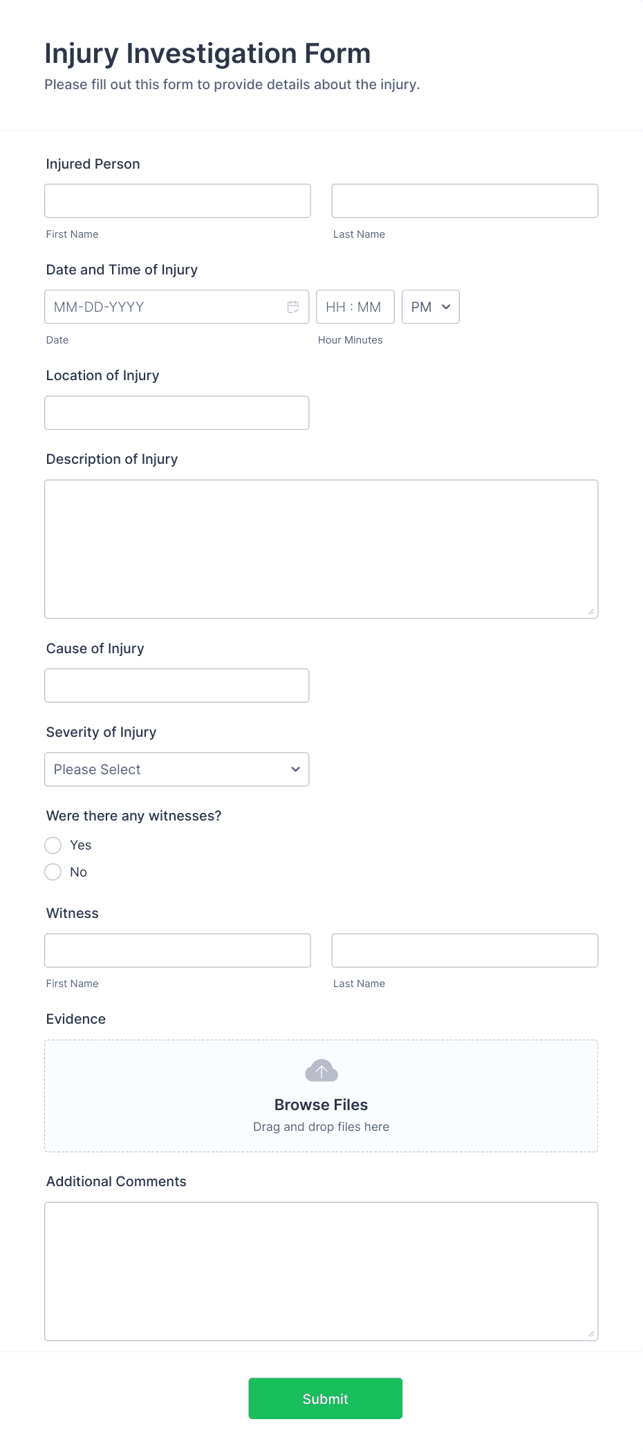 Injury Investigation Form Template | Jotform