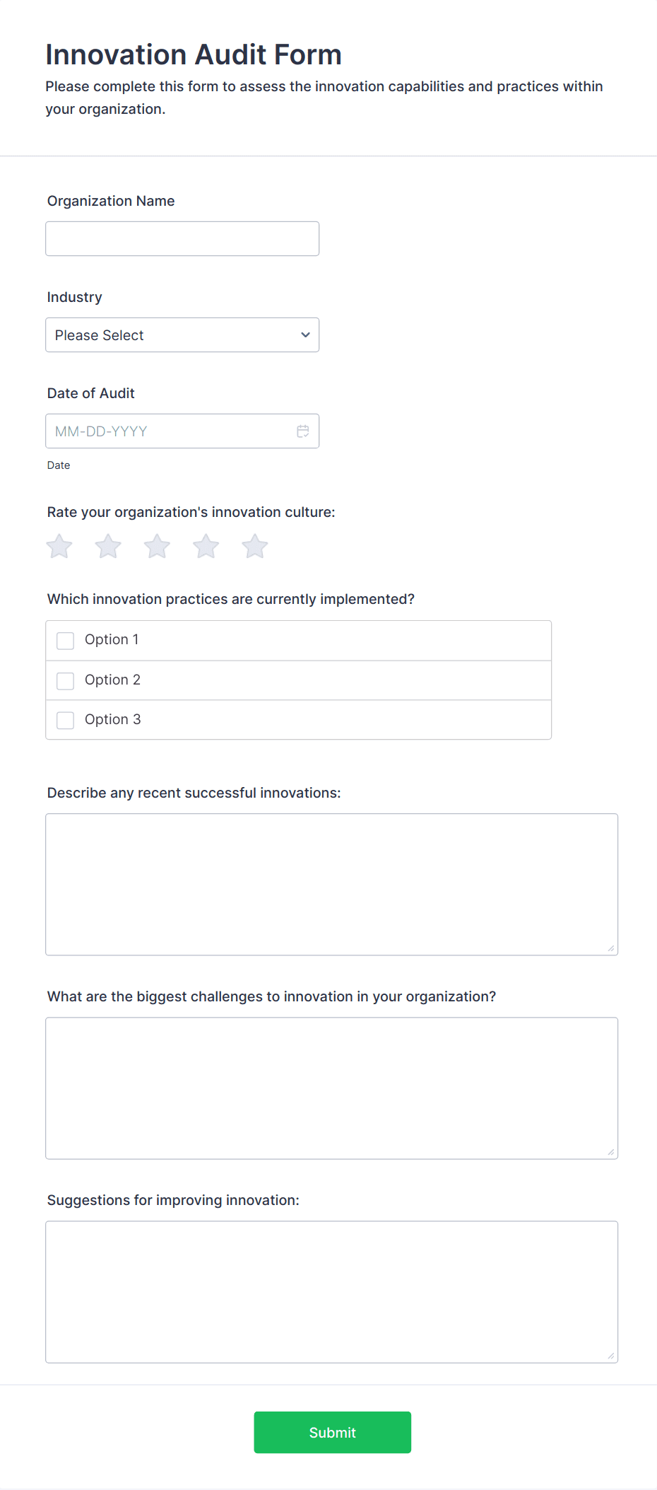 Innovation Audit Form Template | Jotform