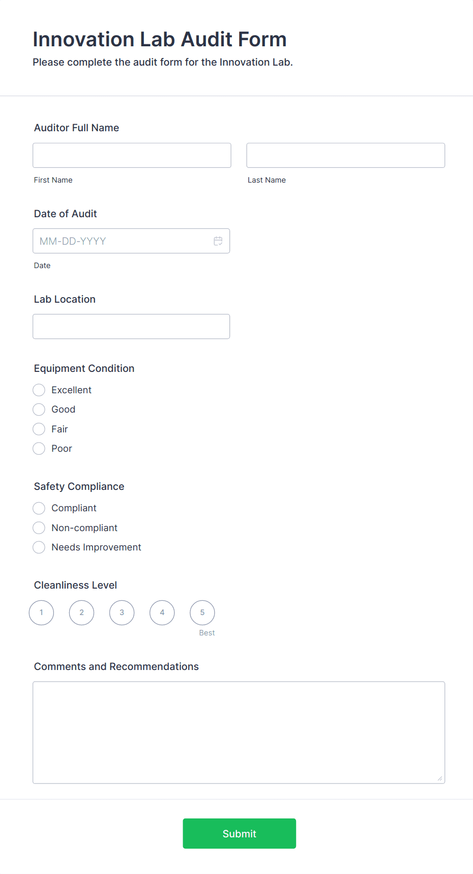 Innovation Lab Audit Form Template | Jotform