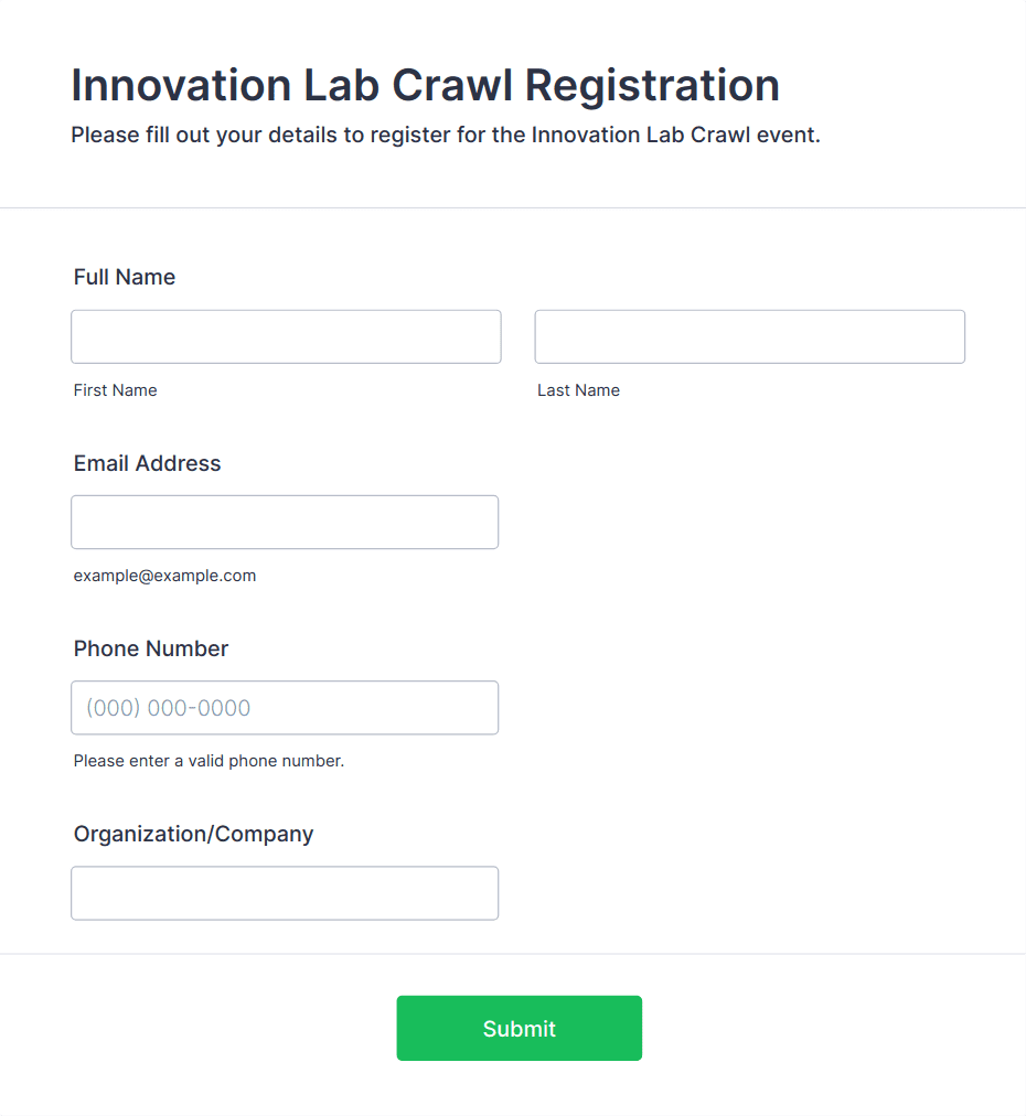 Innovation Lab Crawl Registration Form Template | Jotform