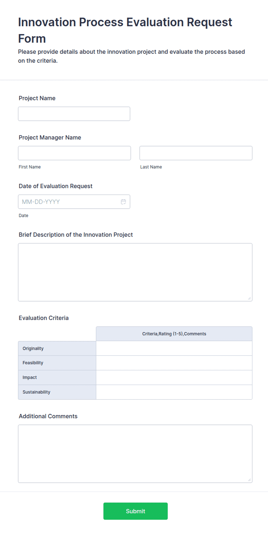 Innovation Process Evaluation Request Form Template | Jotform