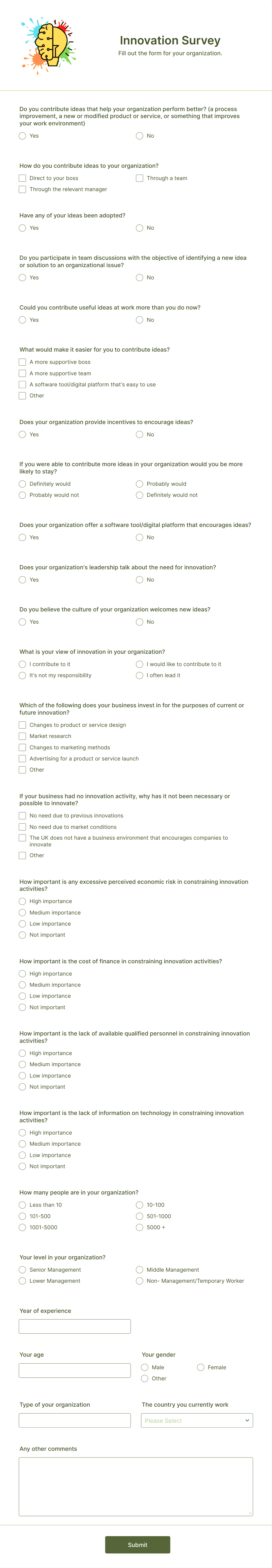 Innovation Survey Form Template | Jotform