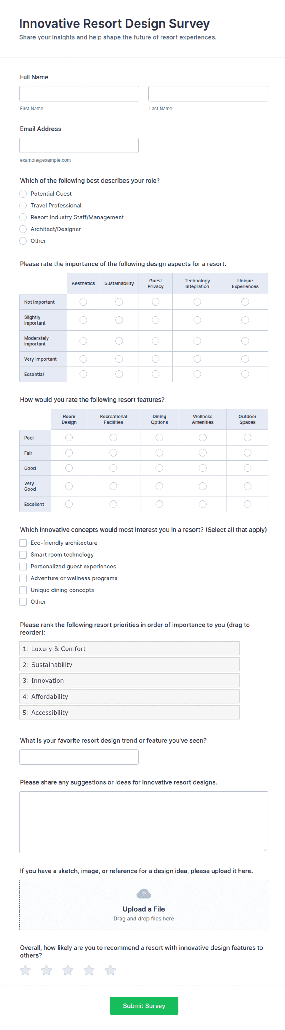 Innovative Resort Design Survey Form Template | Jotform