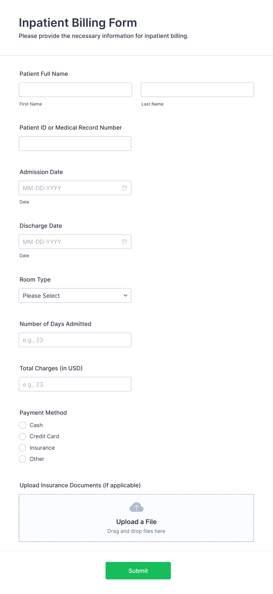 Inpatient Billing Form Template | Jotform