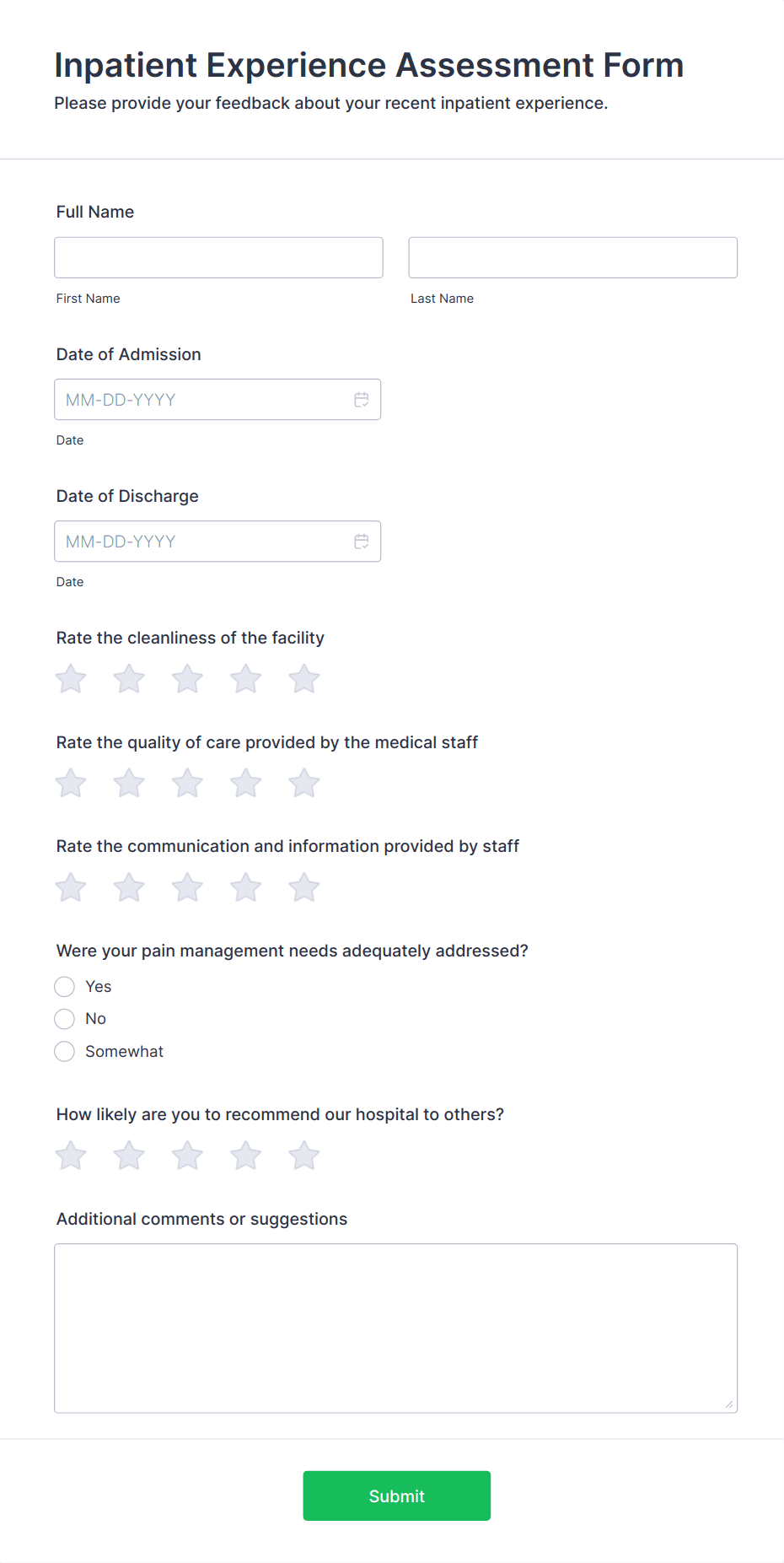 Inpatient Experience Assessment Form Template | Jotform