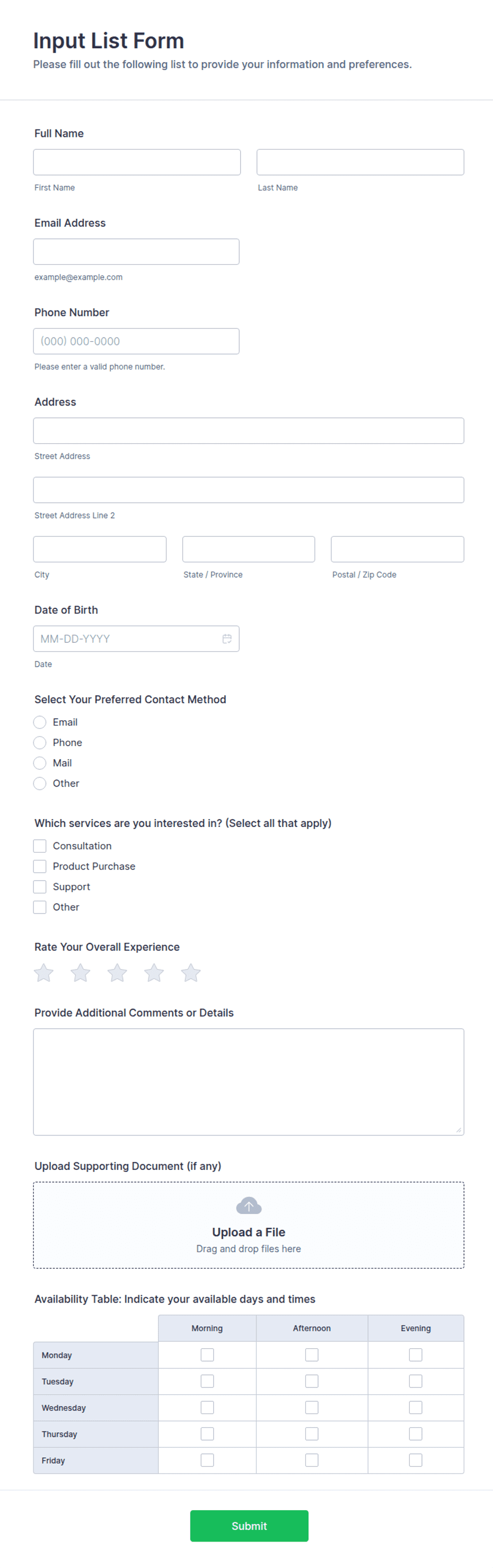 Input List Form Template | Jotform