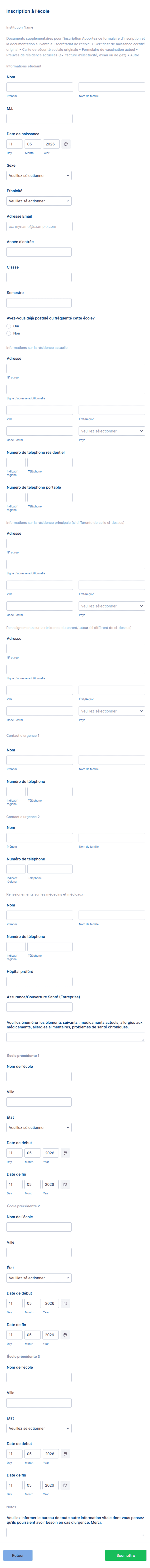 Inscription à l'école Modèle du formulaire | Jotform
