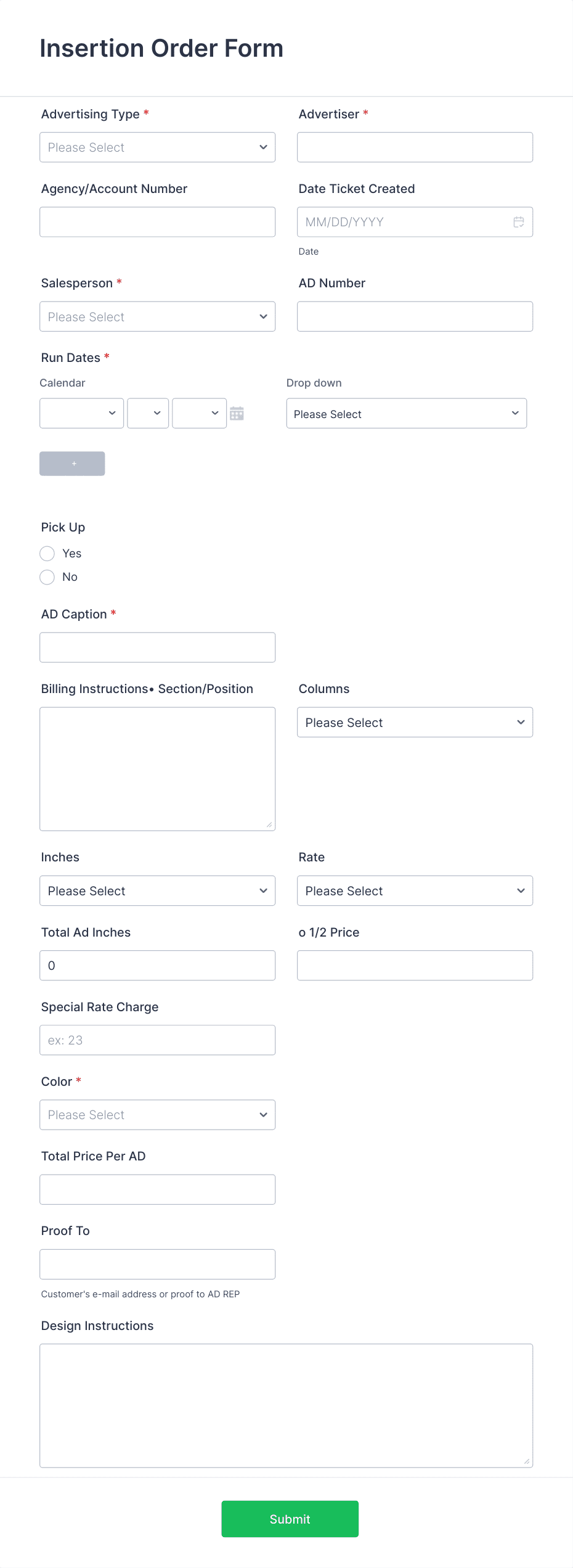 Insertion Order Form Template | Jotform