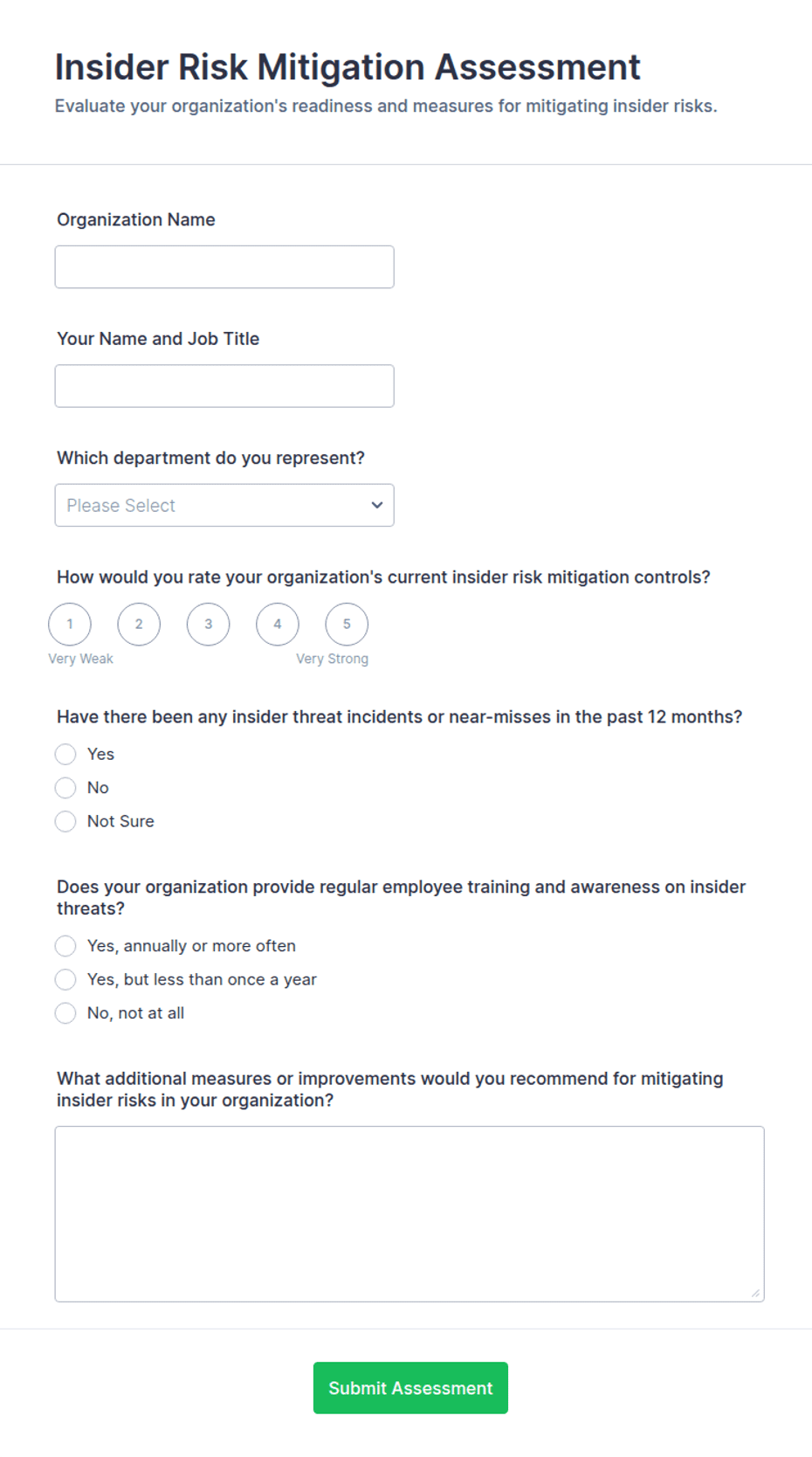 Insider Risk Mitigation Assessment Form Template | Jotform