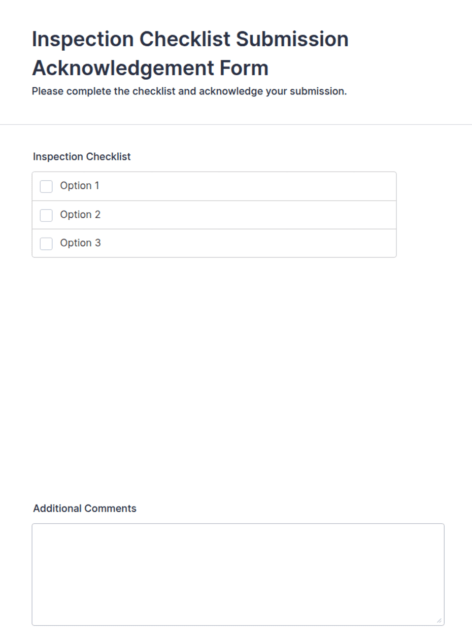 Inspection Checklist Submission Acknowledgement Form Template | Jotform