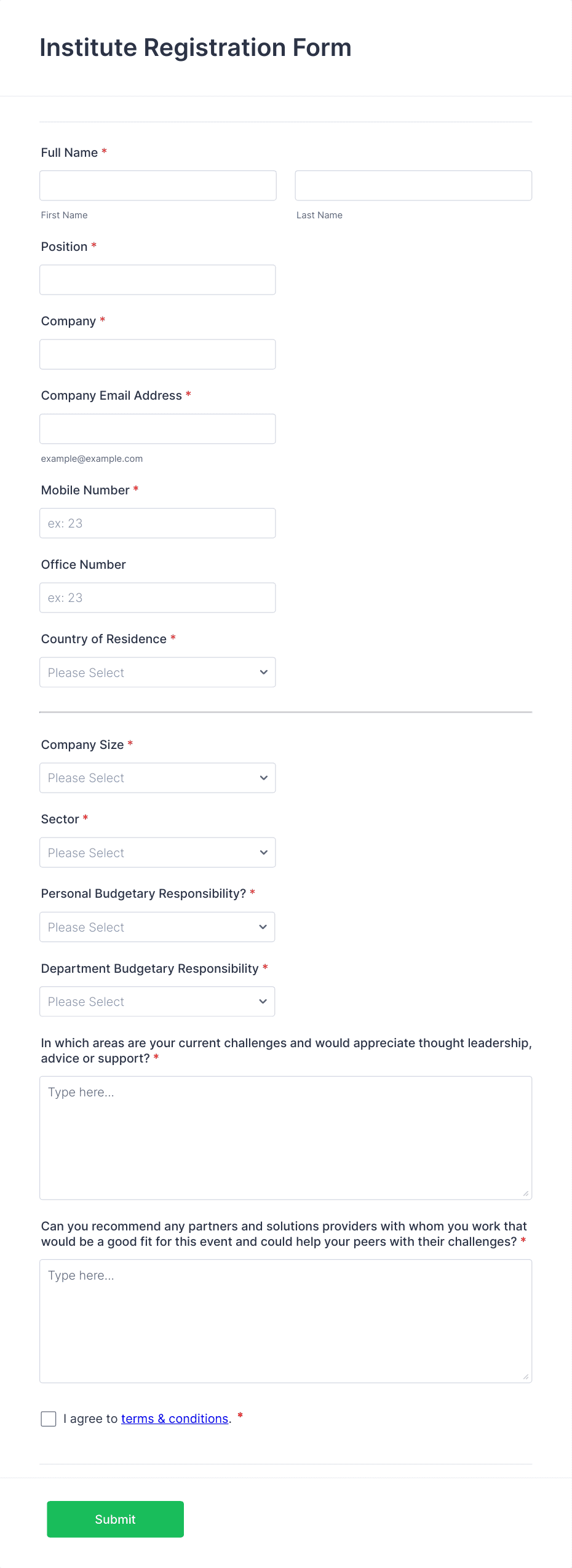 Institute Registration Form Template | Jotform