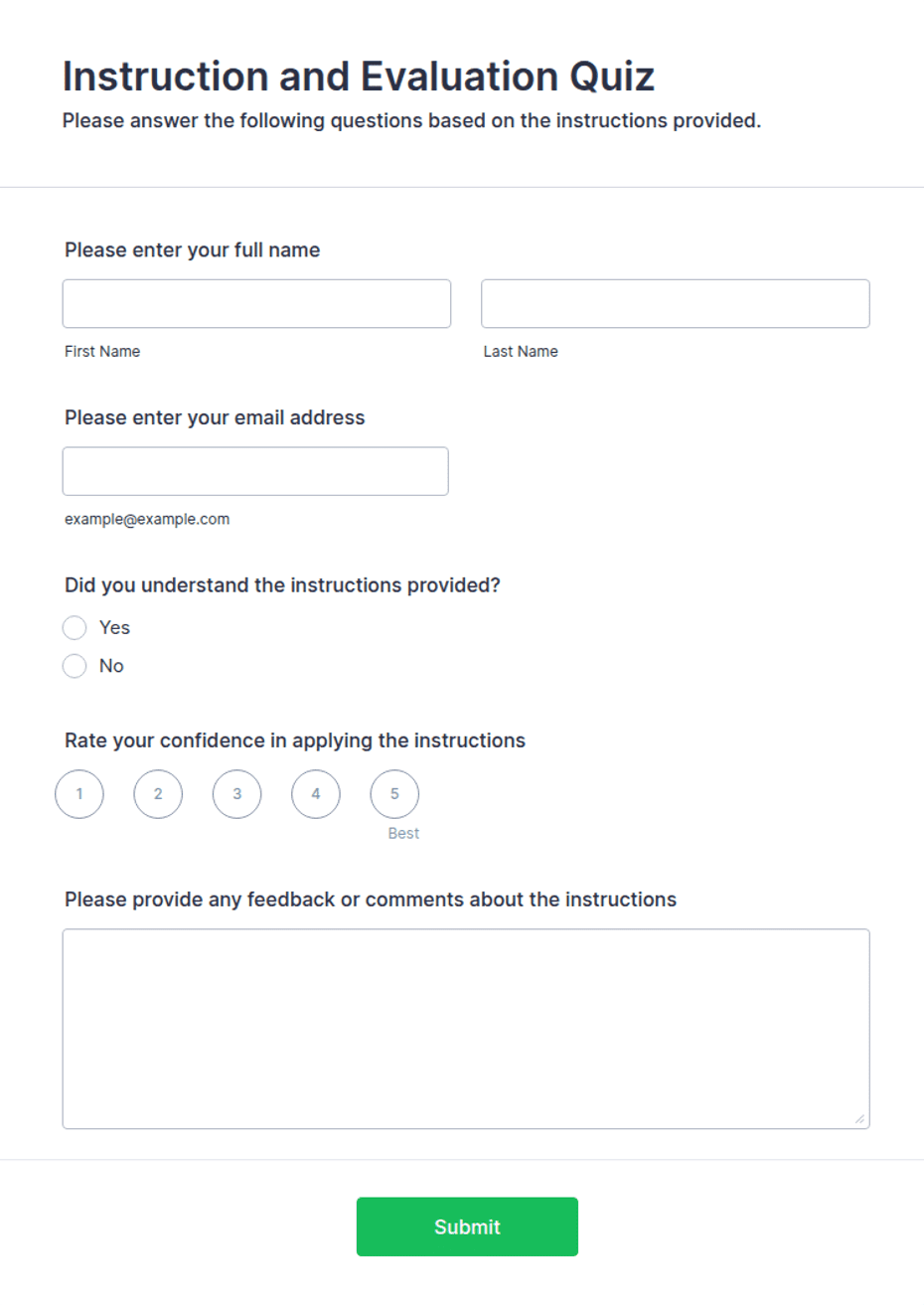 Instruction and Evaluation Quiz Form Template | Jotform