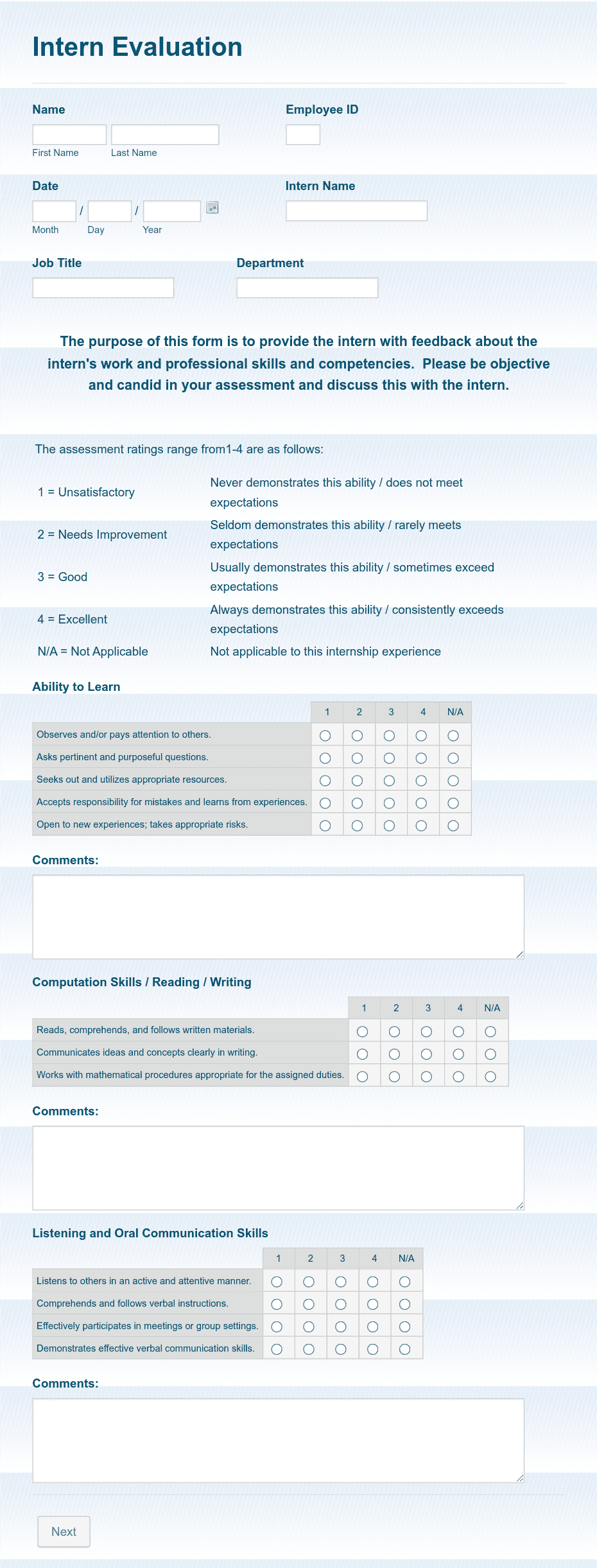 Instructor Intern Evaluation Form Template | Jotform