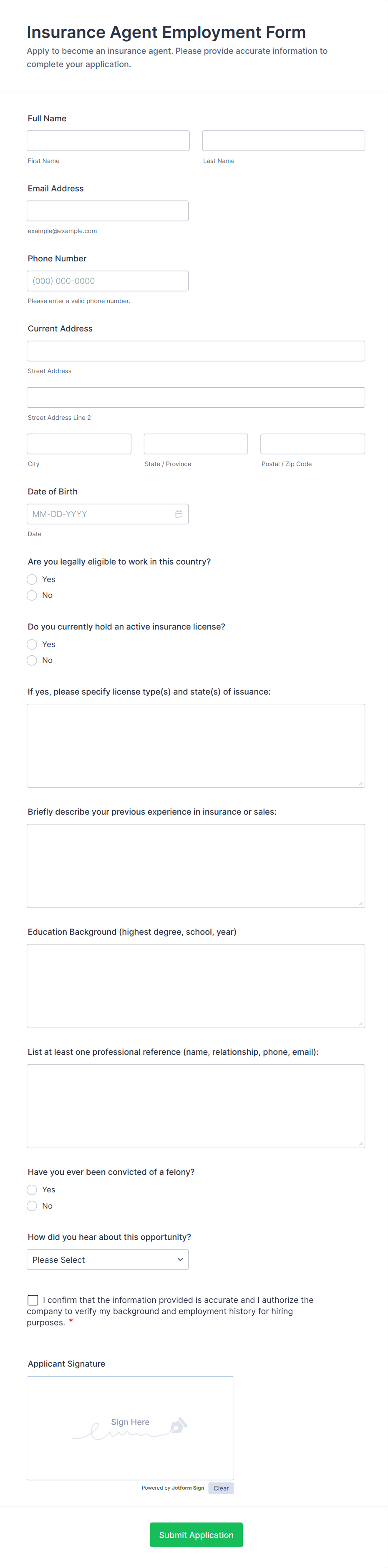 Insurance Agent Employment Form Template | Jotform