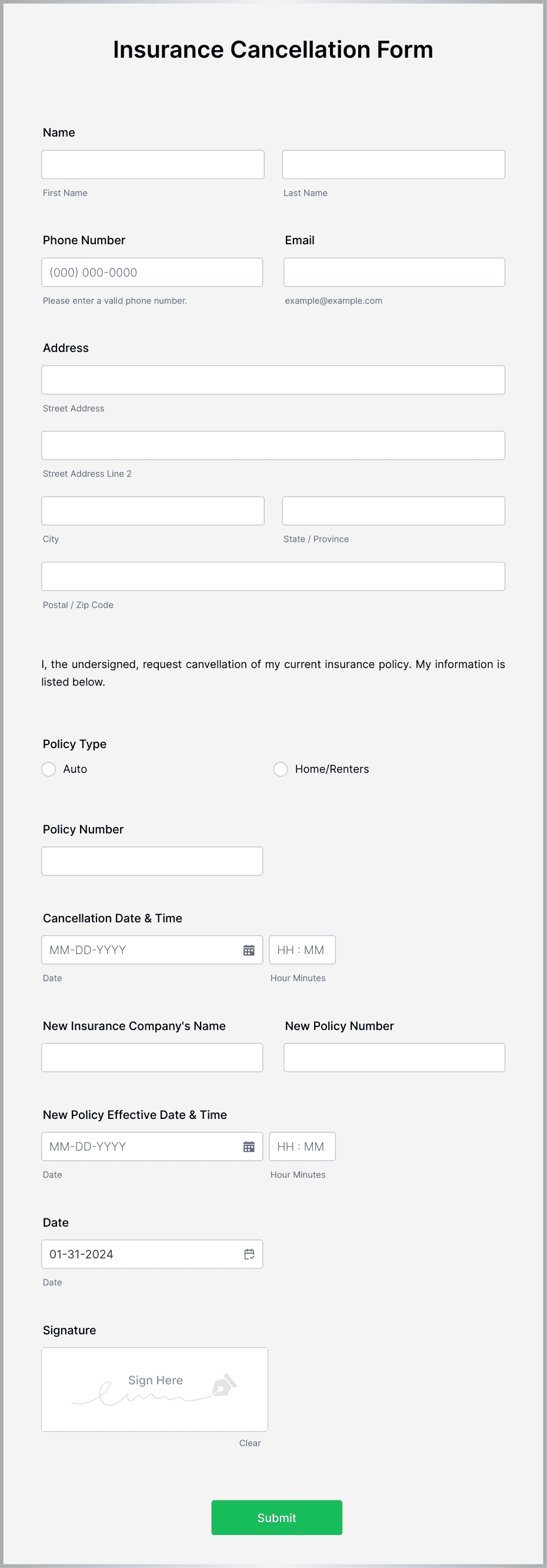 Insurance Cancellation Form Template | Jotform