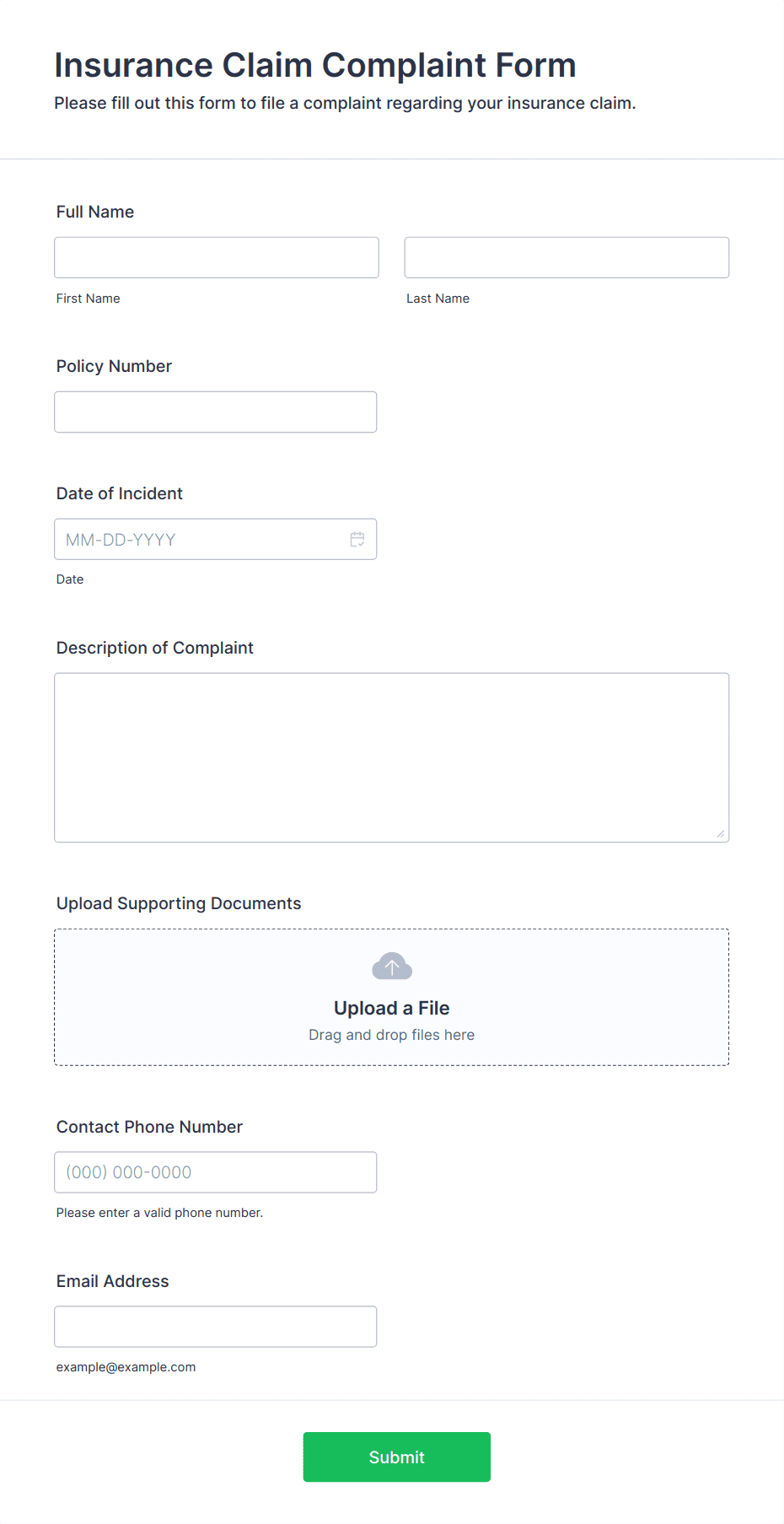 Insurance Claim Complaint Form Template | Jotform