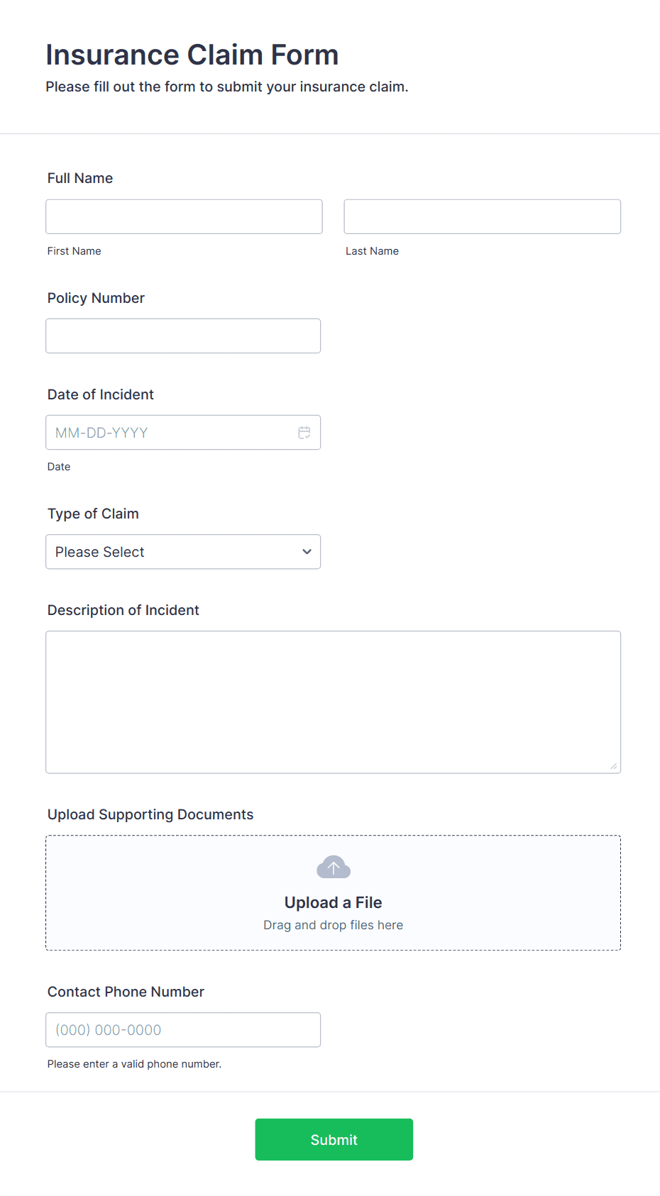 Insurance Claim Form Template | Jotform