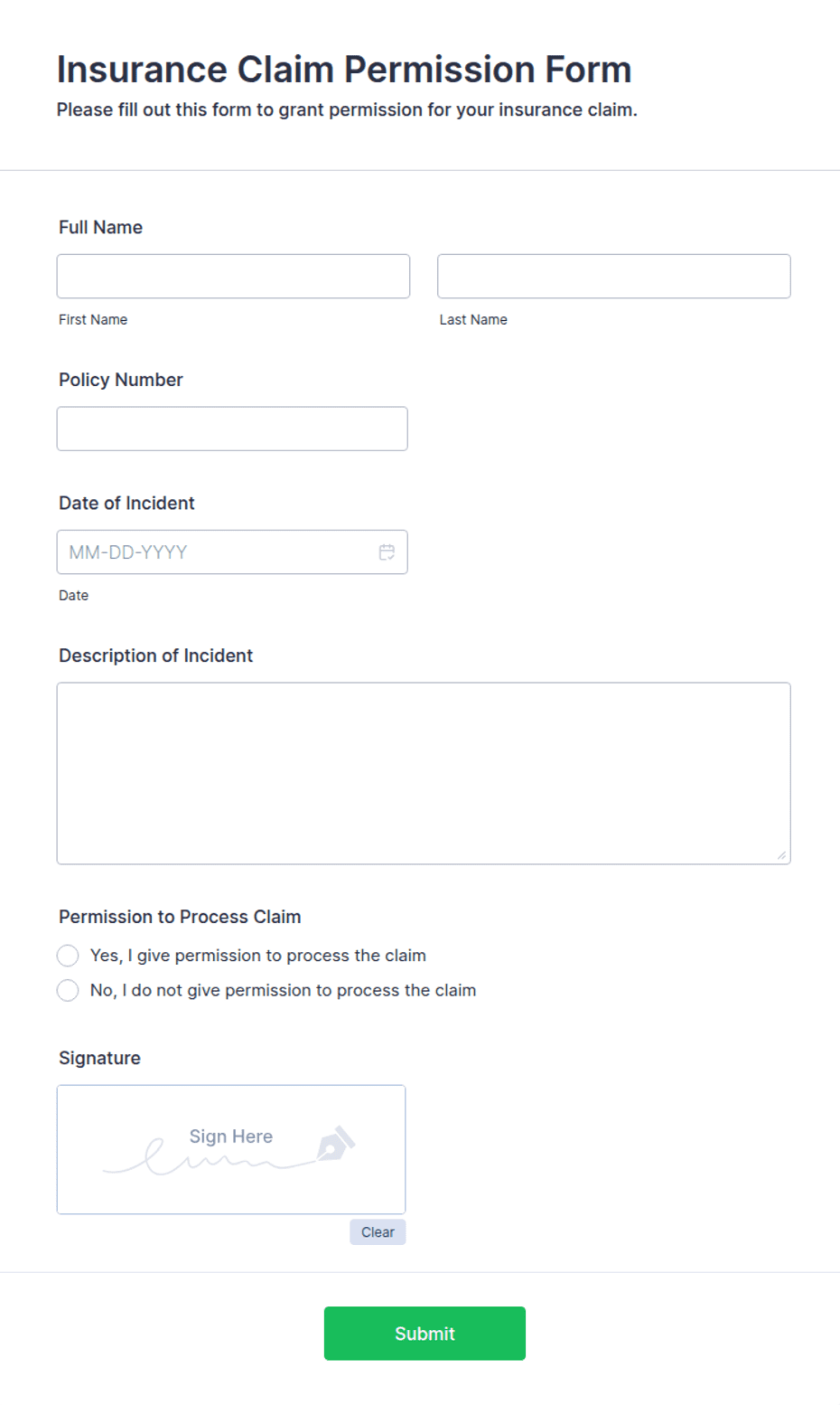 Insurance Claim Permission Form Template | Jotform
