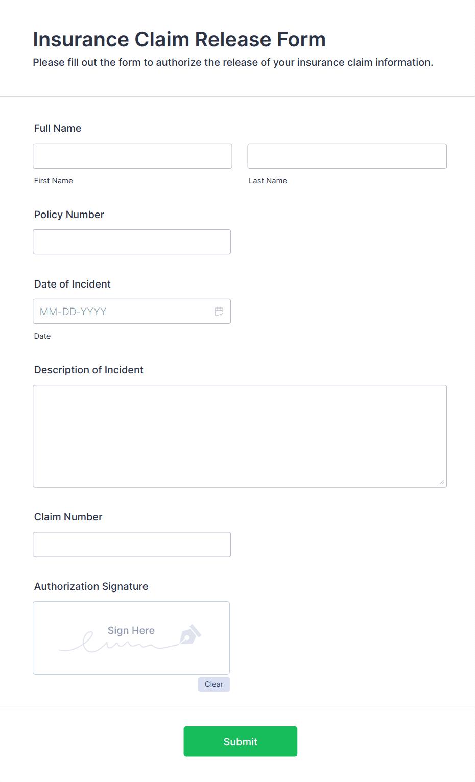 Insurance Claim Release Form Template | Jotform