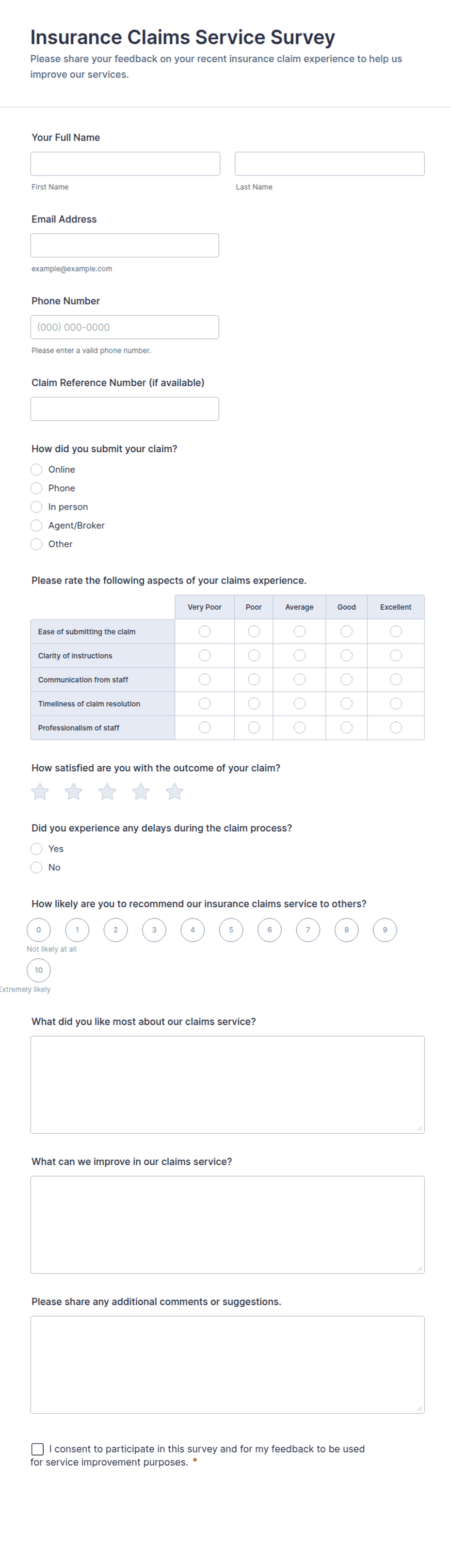 Insurance Claims Service Survey Form Template | Jotform