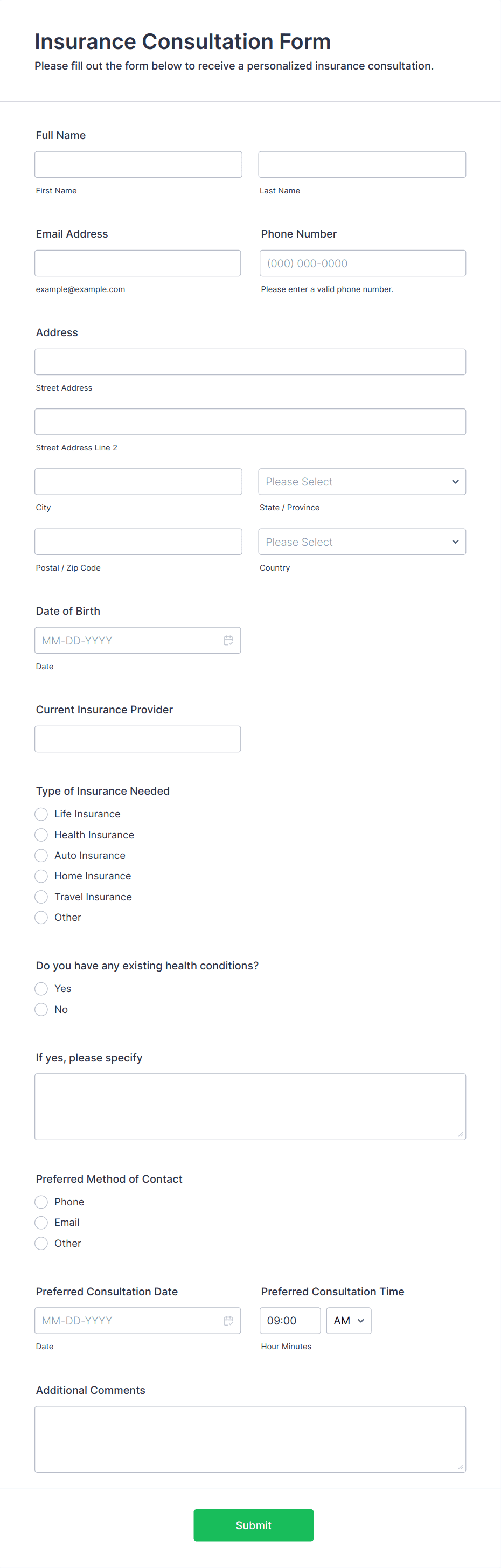 Insurance Consultation Form Template | Jotform