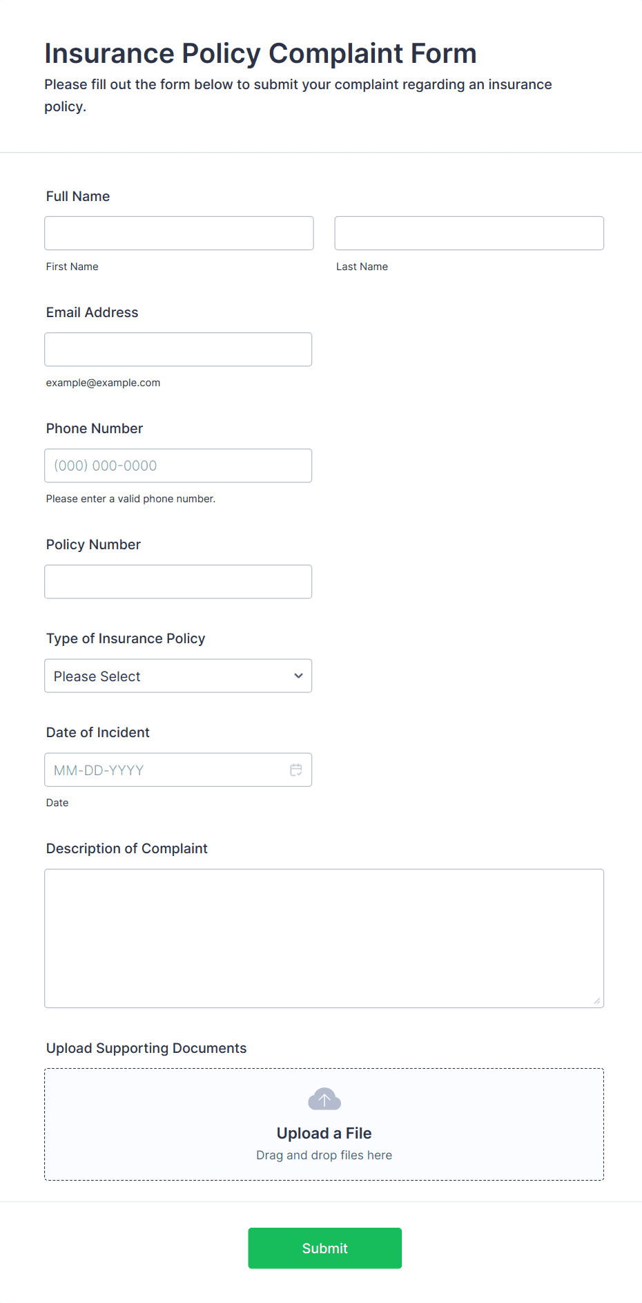 Insurance Policy Complaint Form Template | Jotform