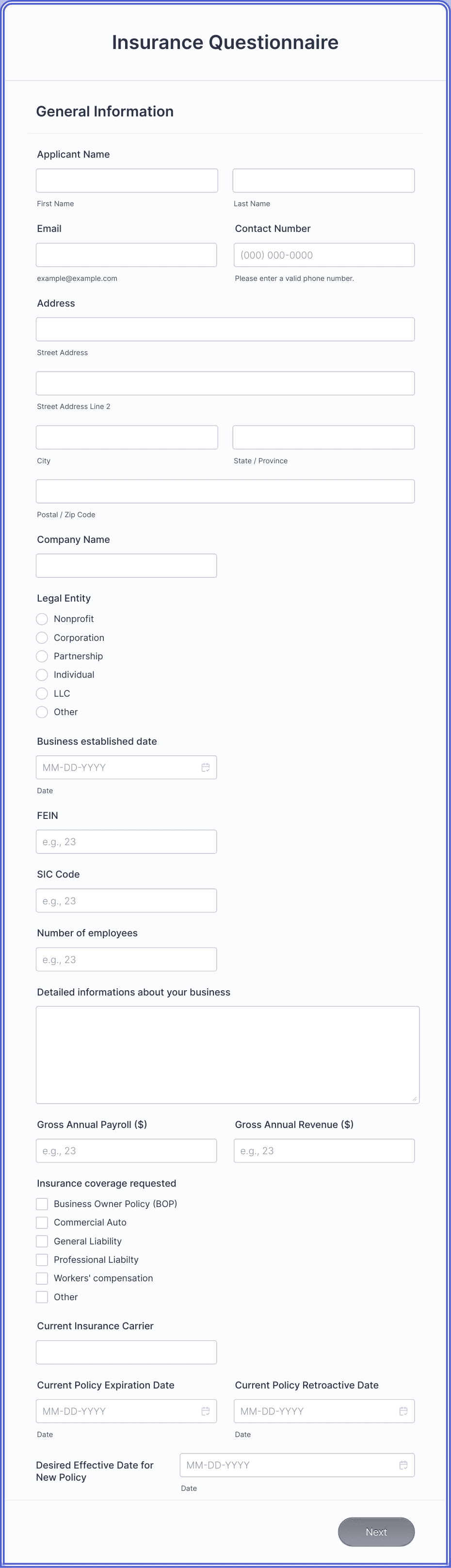 Insurance Questionnaire Form Template | Jotform