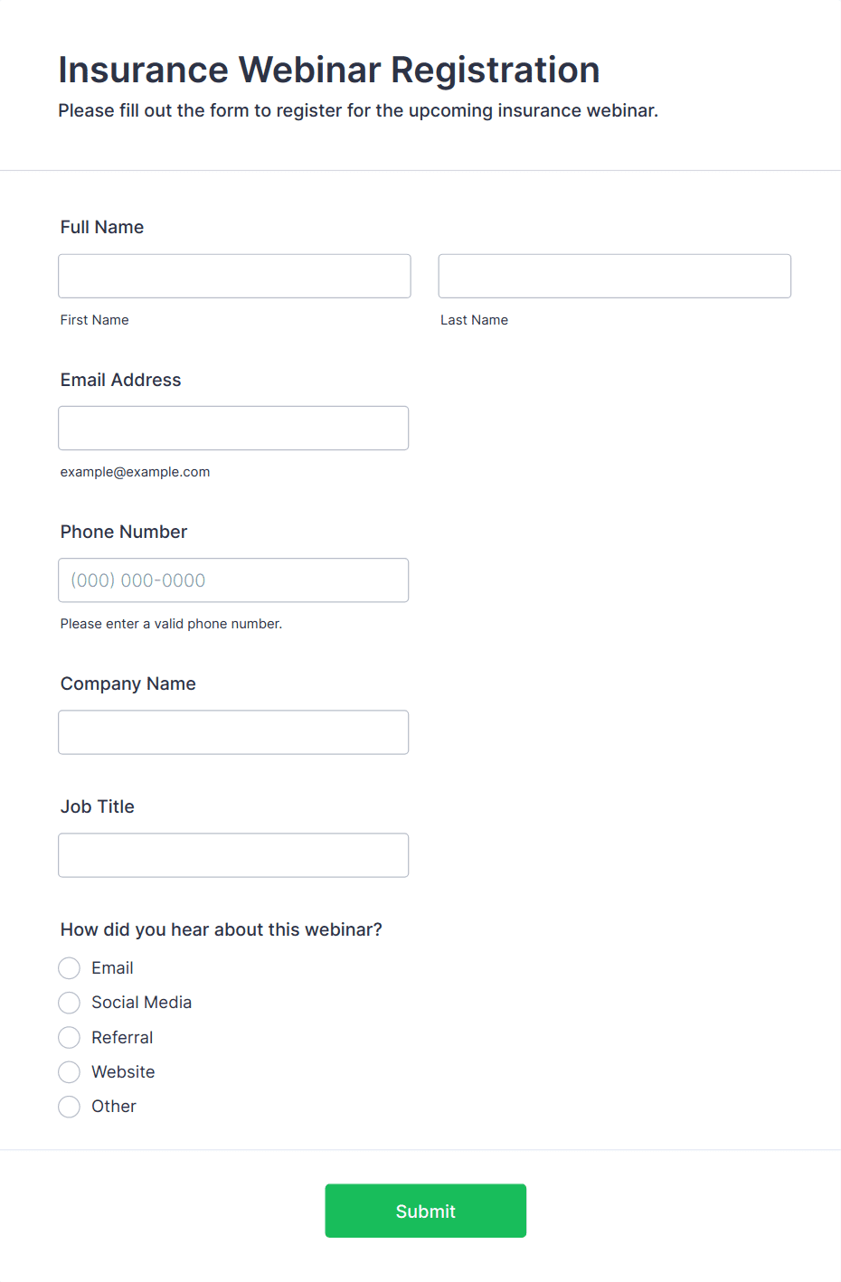 Insurance Webinar Registration Form Template | Jotform