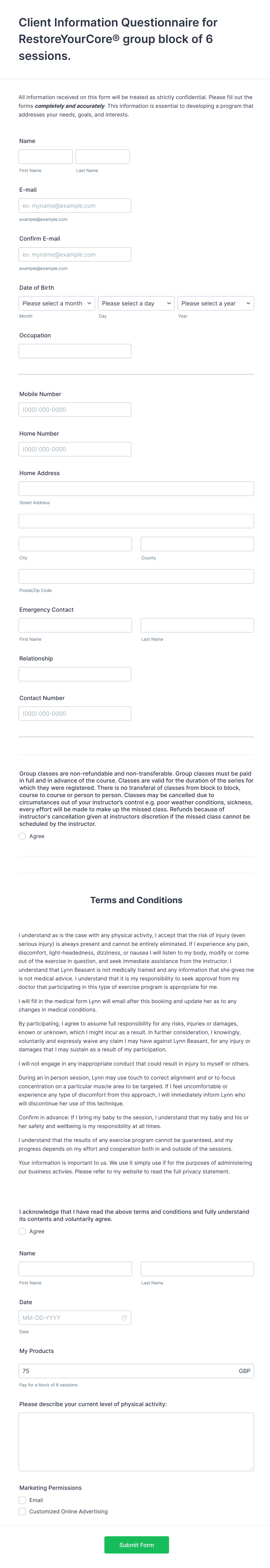 Intake Form for group sessions new client Form Template | Jotform