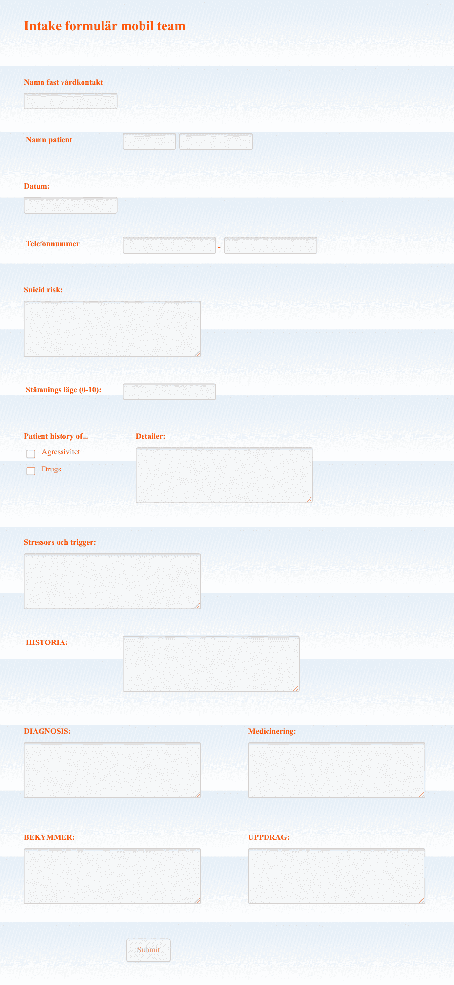 Intake formulär Mobilt team Form Template | Jotform