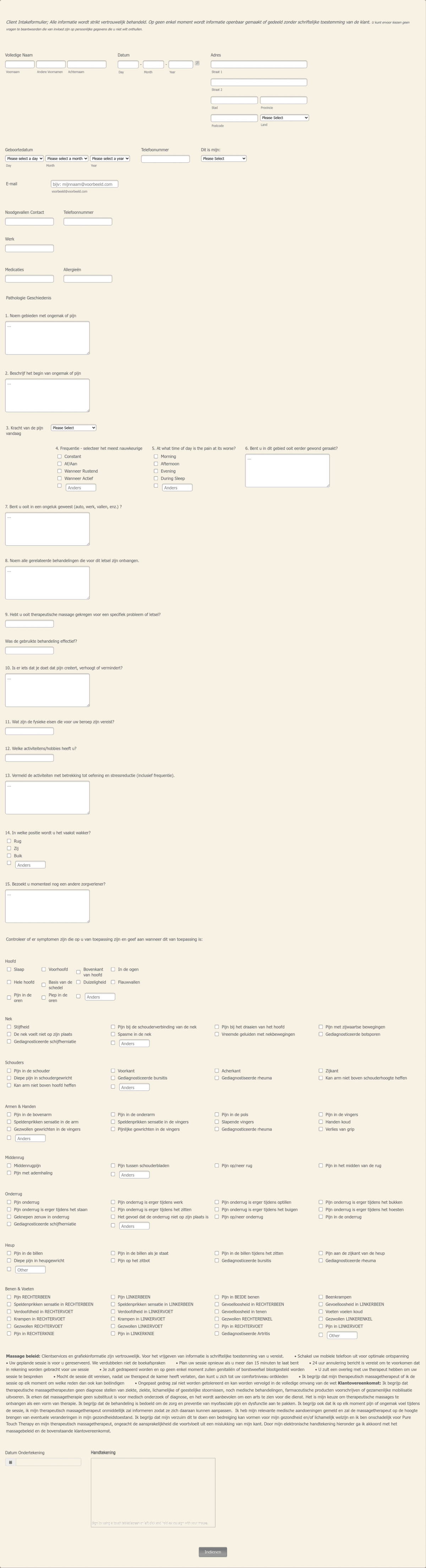 Intakeformulier Cliënten voor Massagetherapie Formulier Sjabloon | Jotform