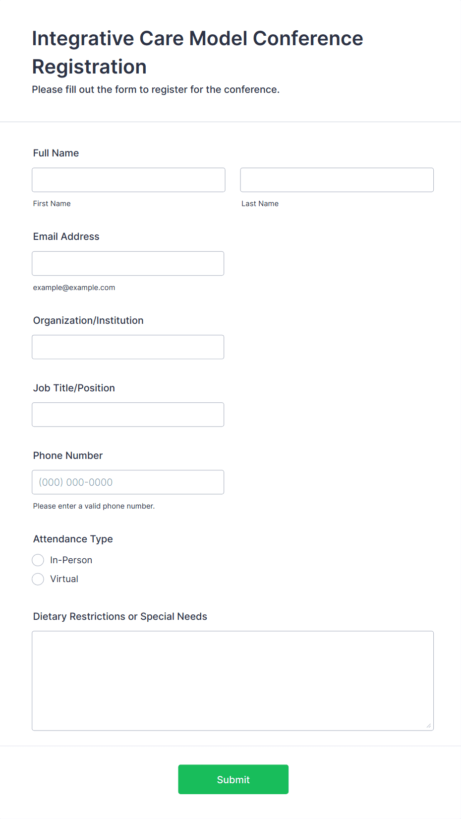 Integrative Care Model Conference Registration Form Template | Jotform