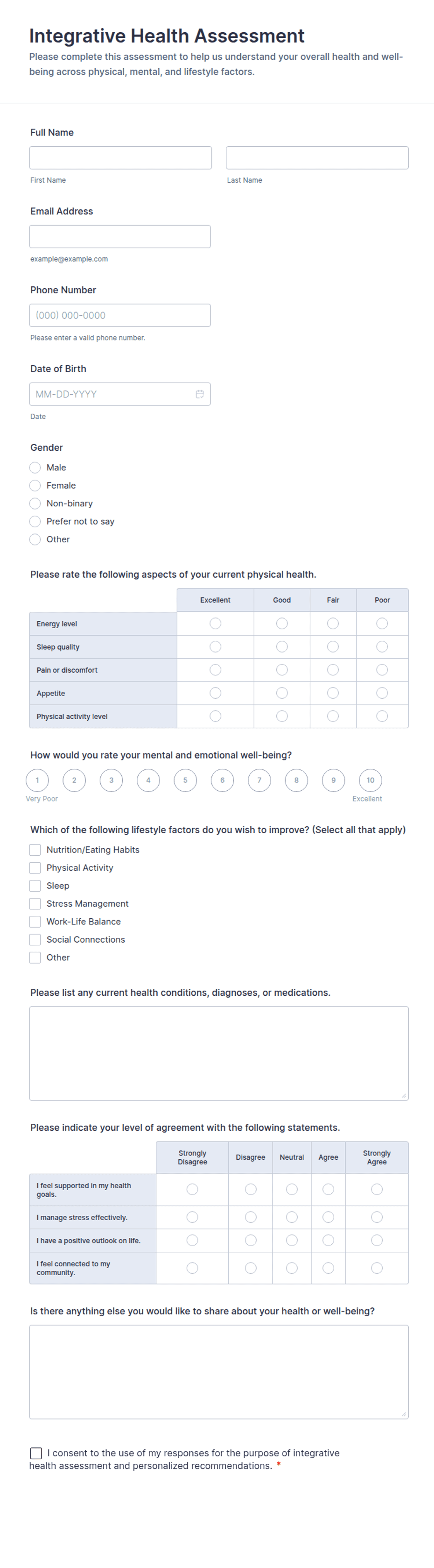 Integrative Health Assessment Form Template | Jotform