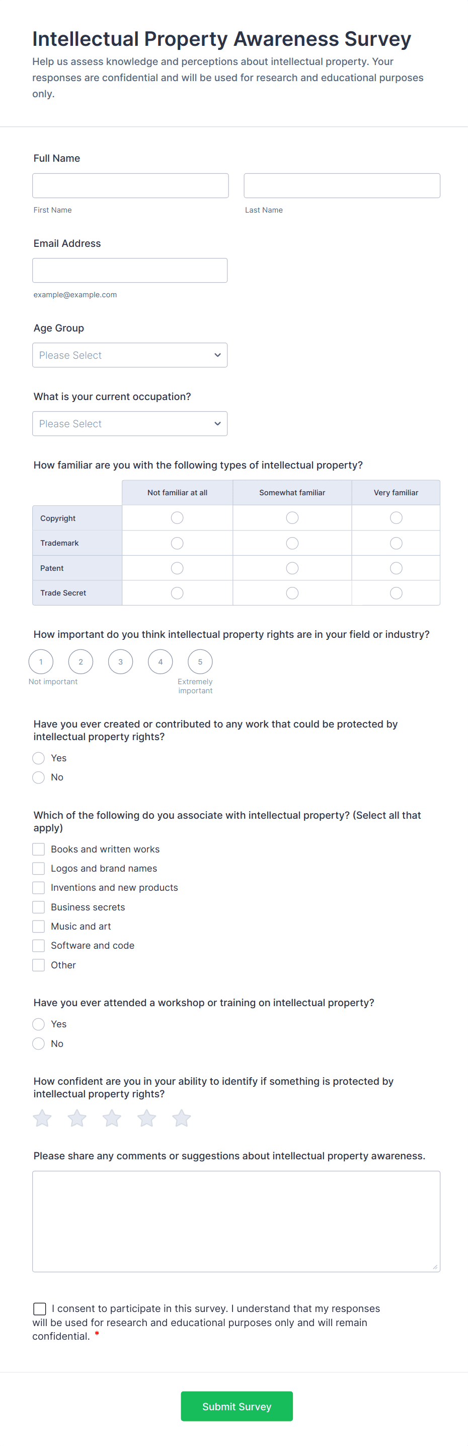 Intellectual Property Awareness Survey Form Template | Jotform