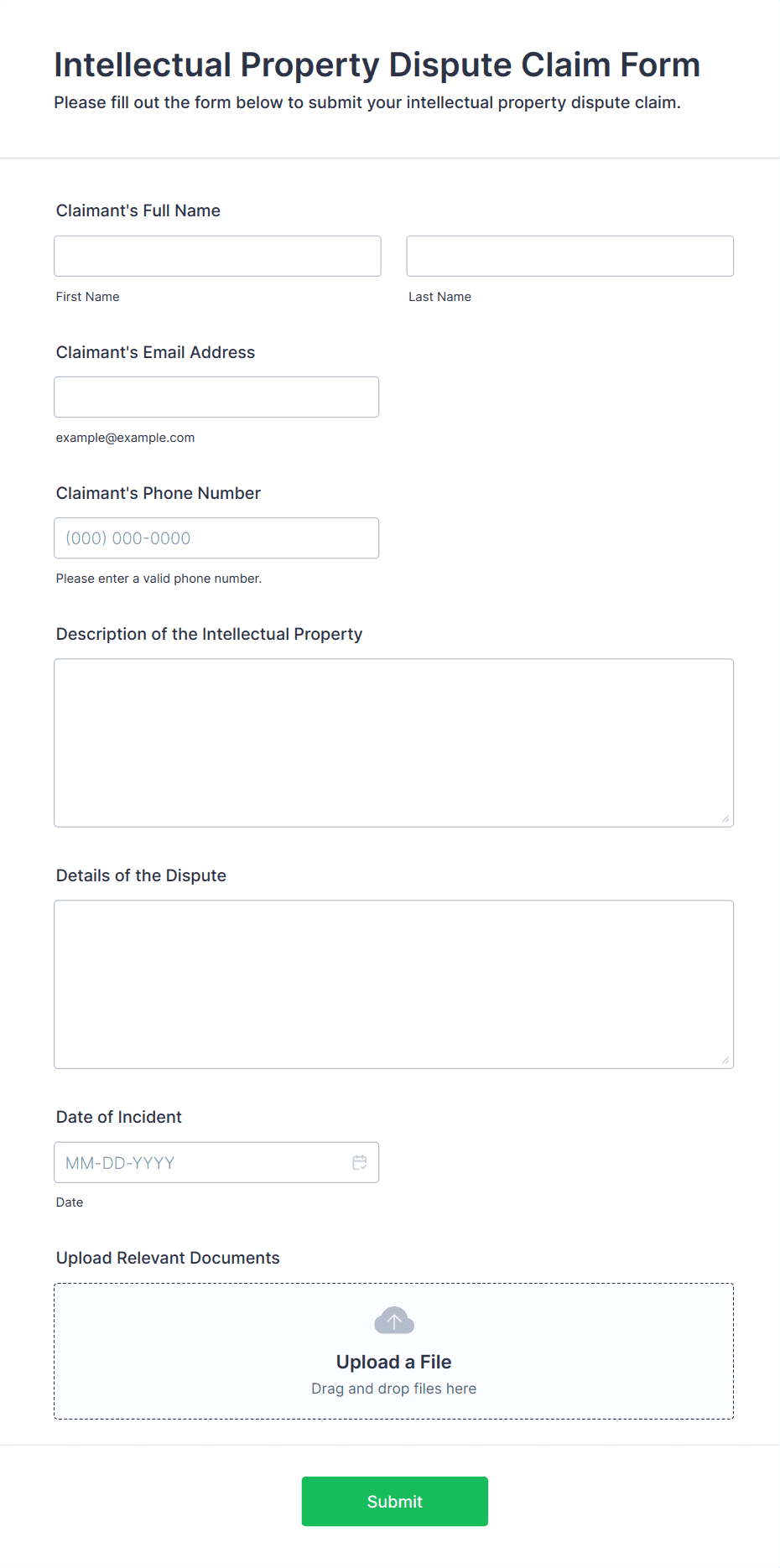 Intellectual Property Dispute Claim Form Template | Jotform