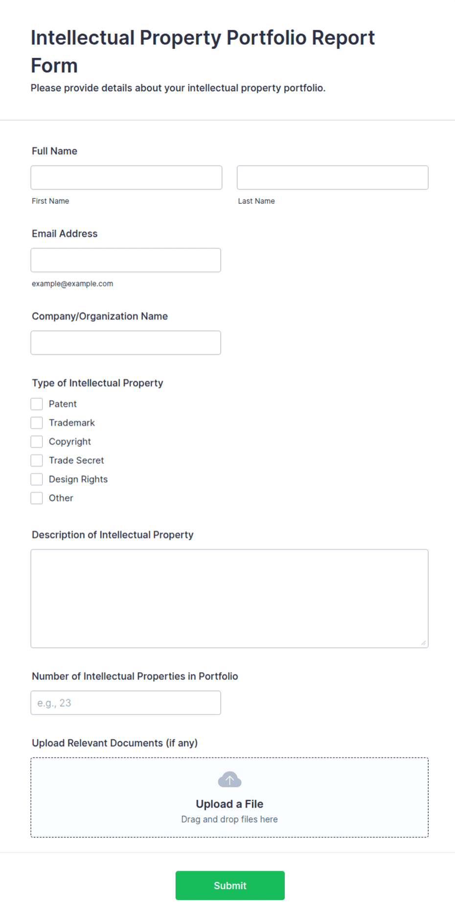 Intellectual Property Portfolio Report Form Template | Jotform