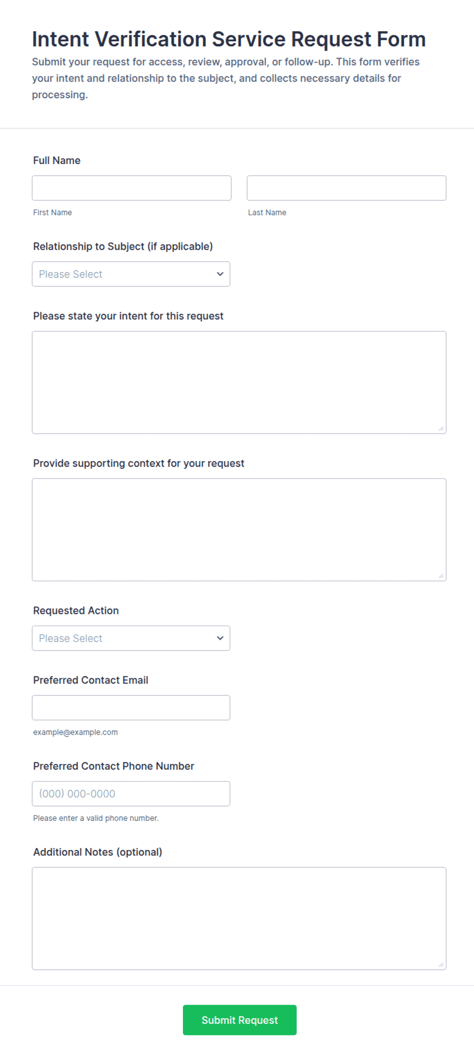 Intent Verification Service Request Form Template | Jotform
